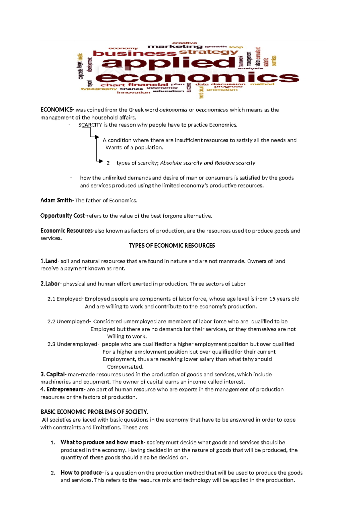 Chapter-1 Applied-Economics - ECONOMICS- was coined from the Greek word ...