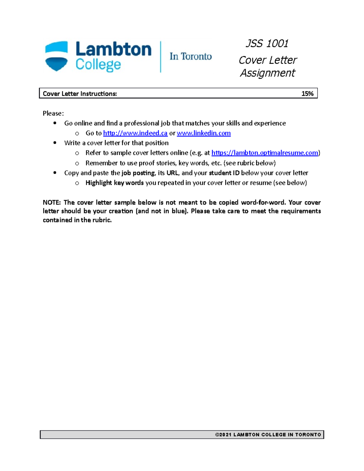 JSS1001 Cover Letter Instructions Rubric (1) (1) - Cover Letter ...
