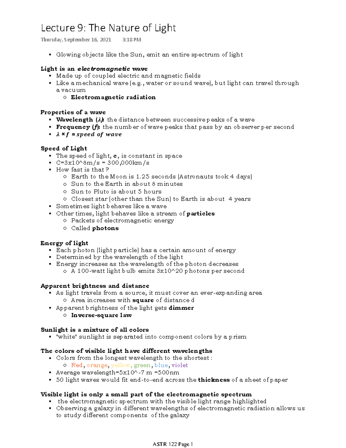 The Nature of Light - Glowing objects like the Sun, emit an entire ...