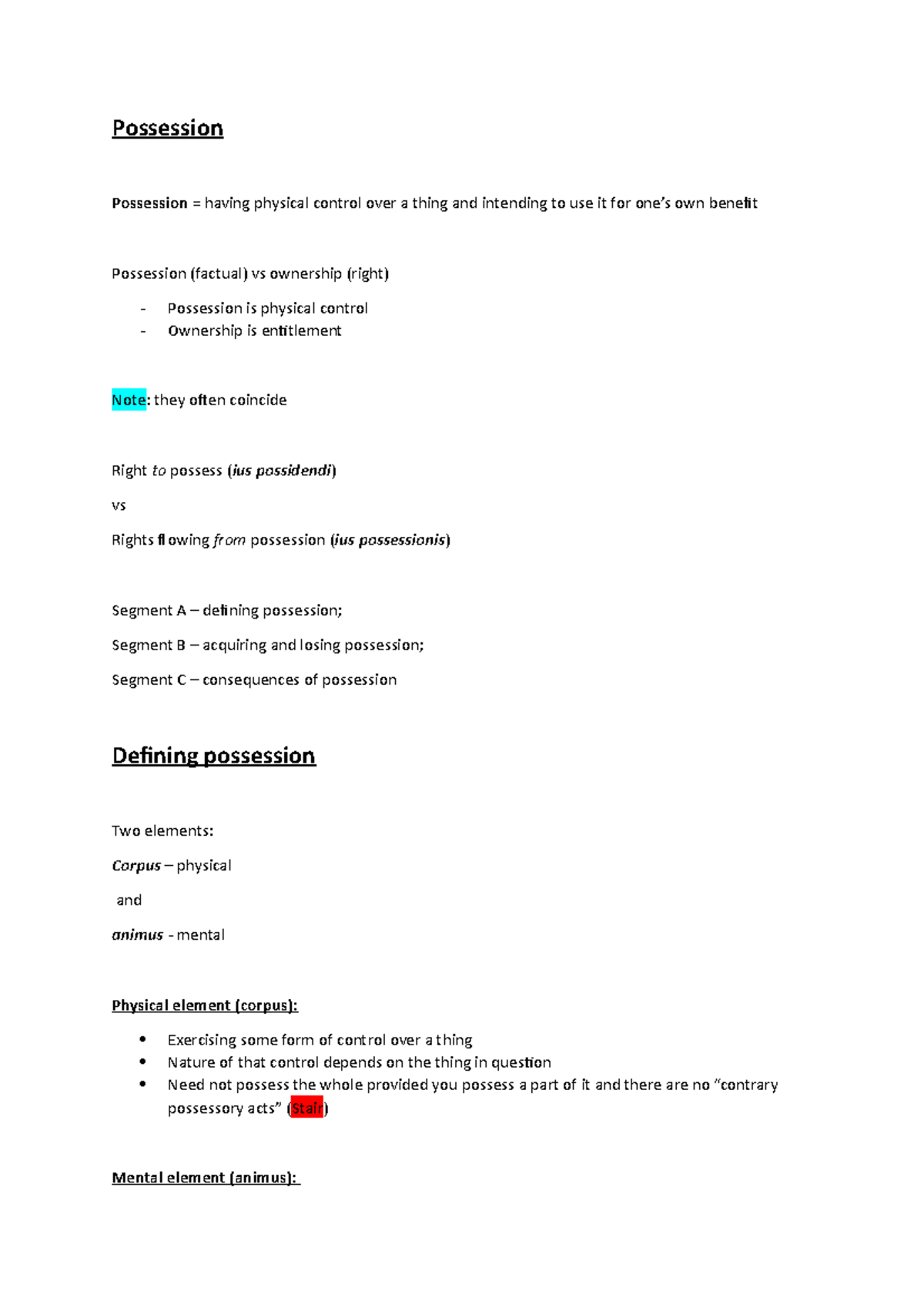 4- Possession - Possession Possession = having physical control over a ...
