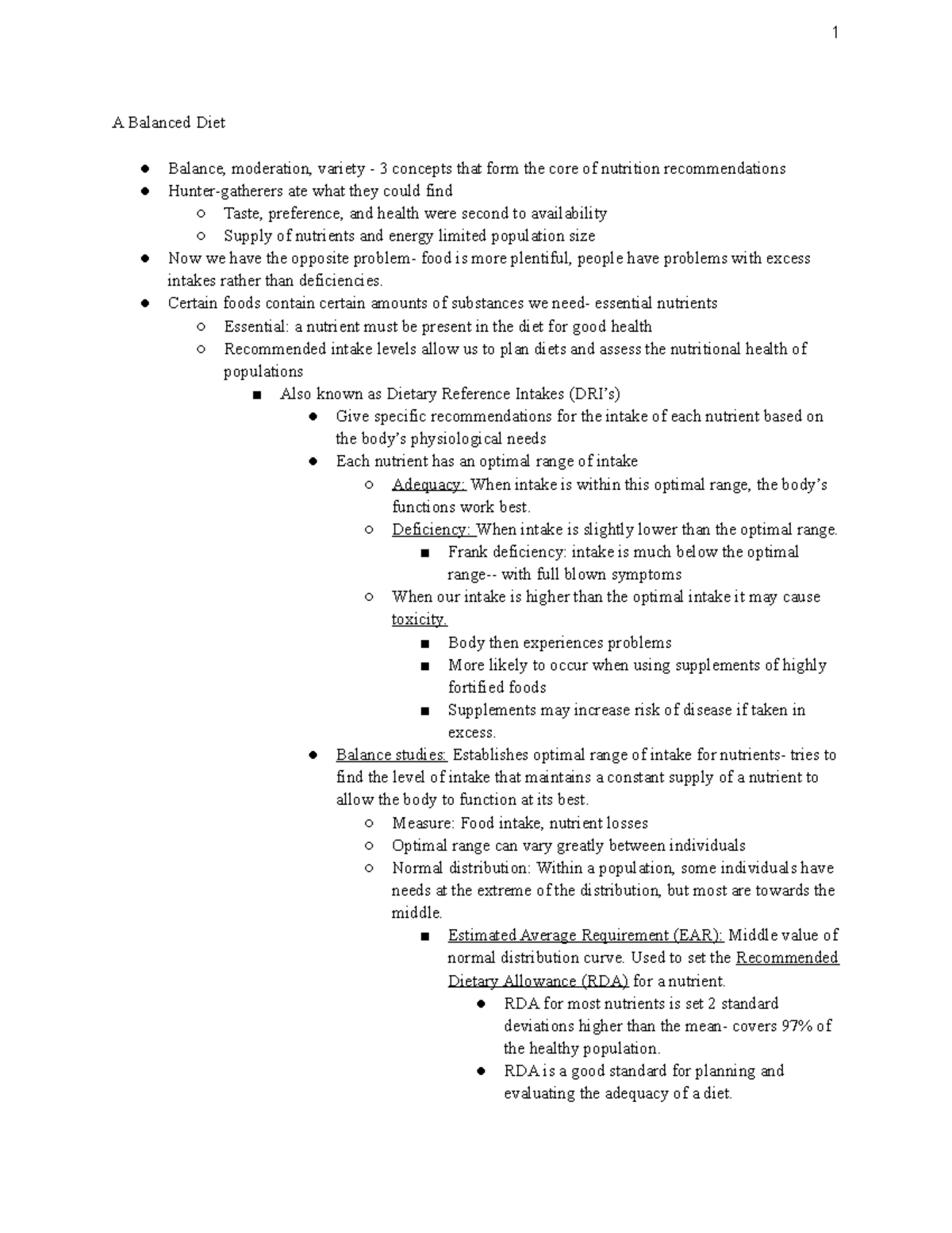 Chapter 2 Notes - 1 A Balanced Diet Balance, moderation, variety 3 ...