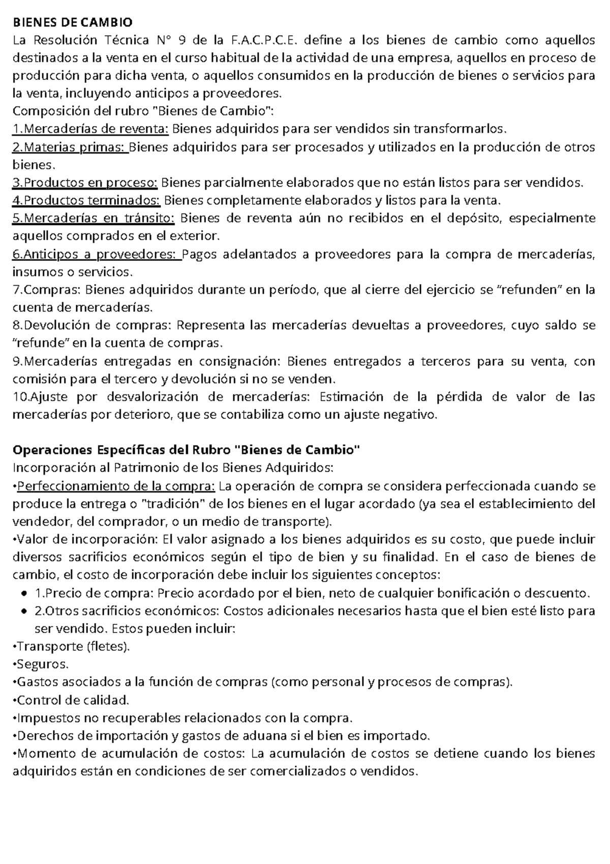 Bienes De Cambio La Resolución Técnica N° 9 De La F A C P C E Define A