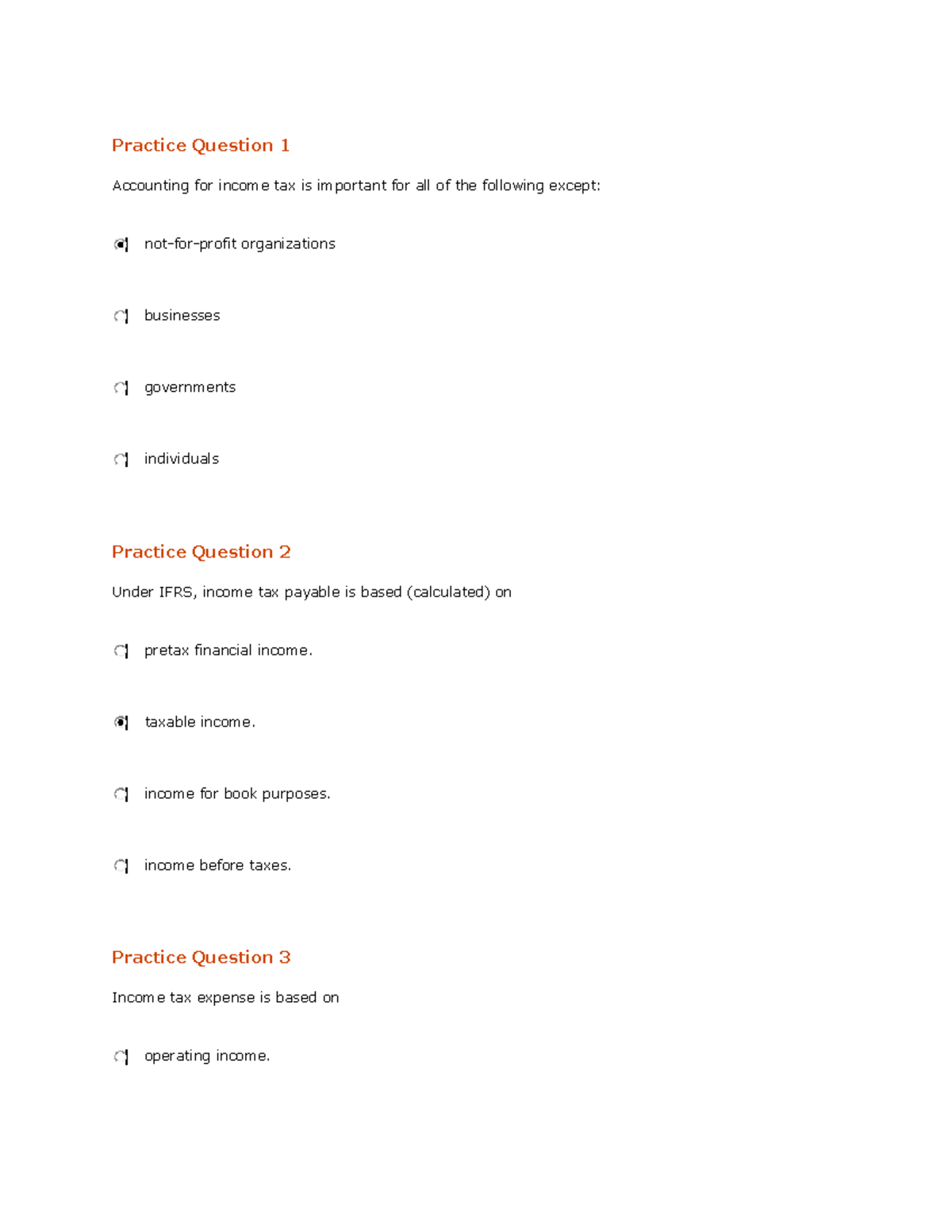 Quiz chap 18 - homework - Practice Question 1 Accounting for income tax ...