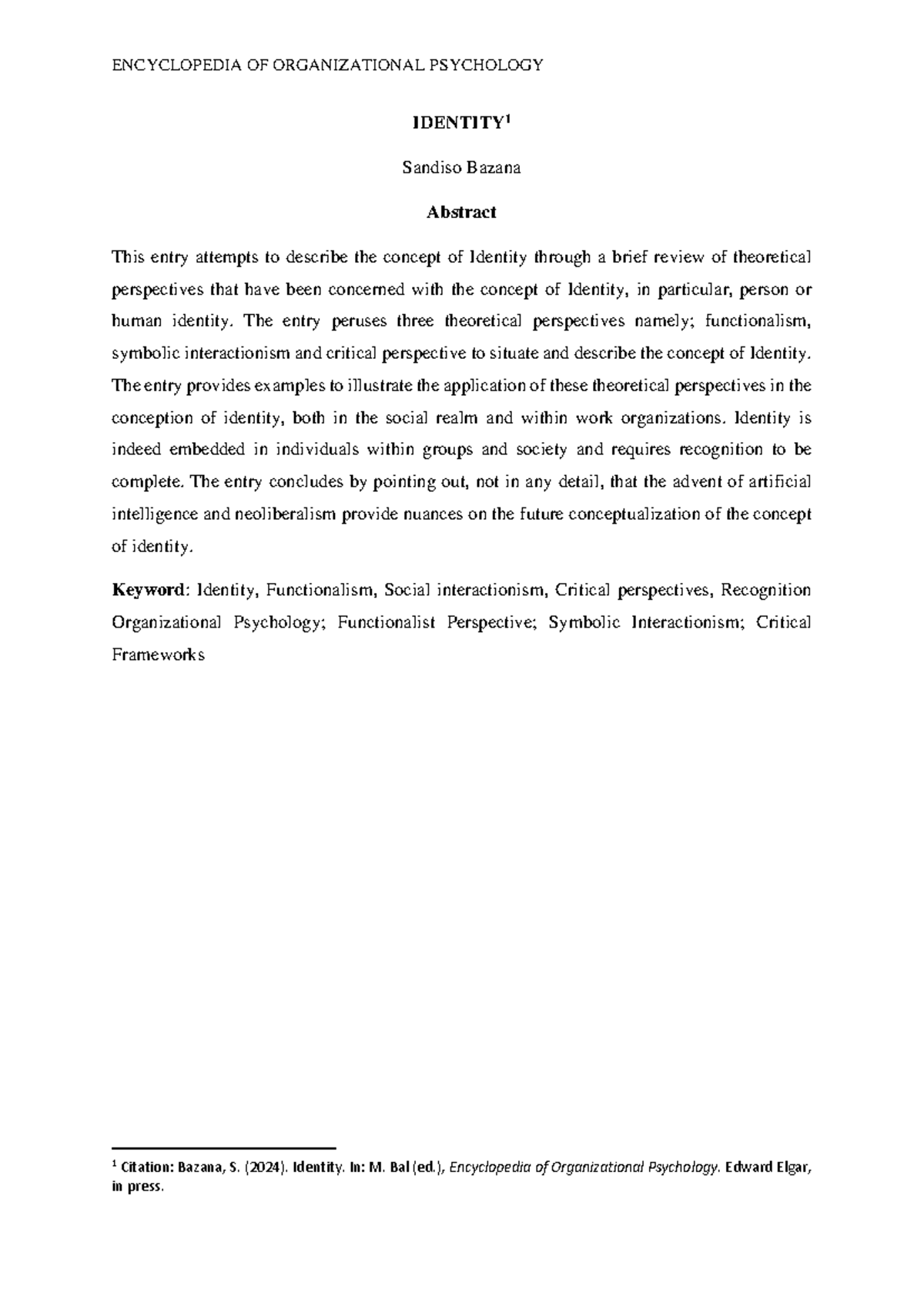 Identity - The entry peruses three theoretical perspectives namely ...