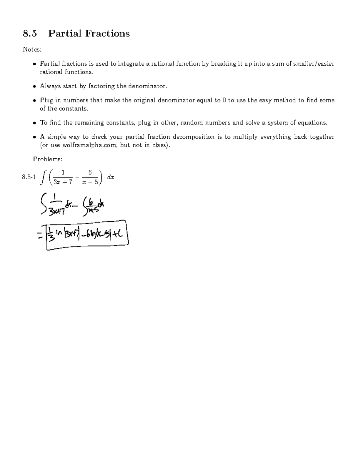 Partial fractions - notes - 8 Partial Fractions Notes: - Partial ...