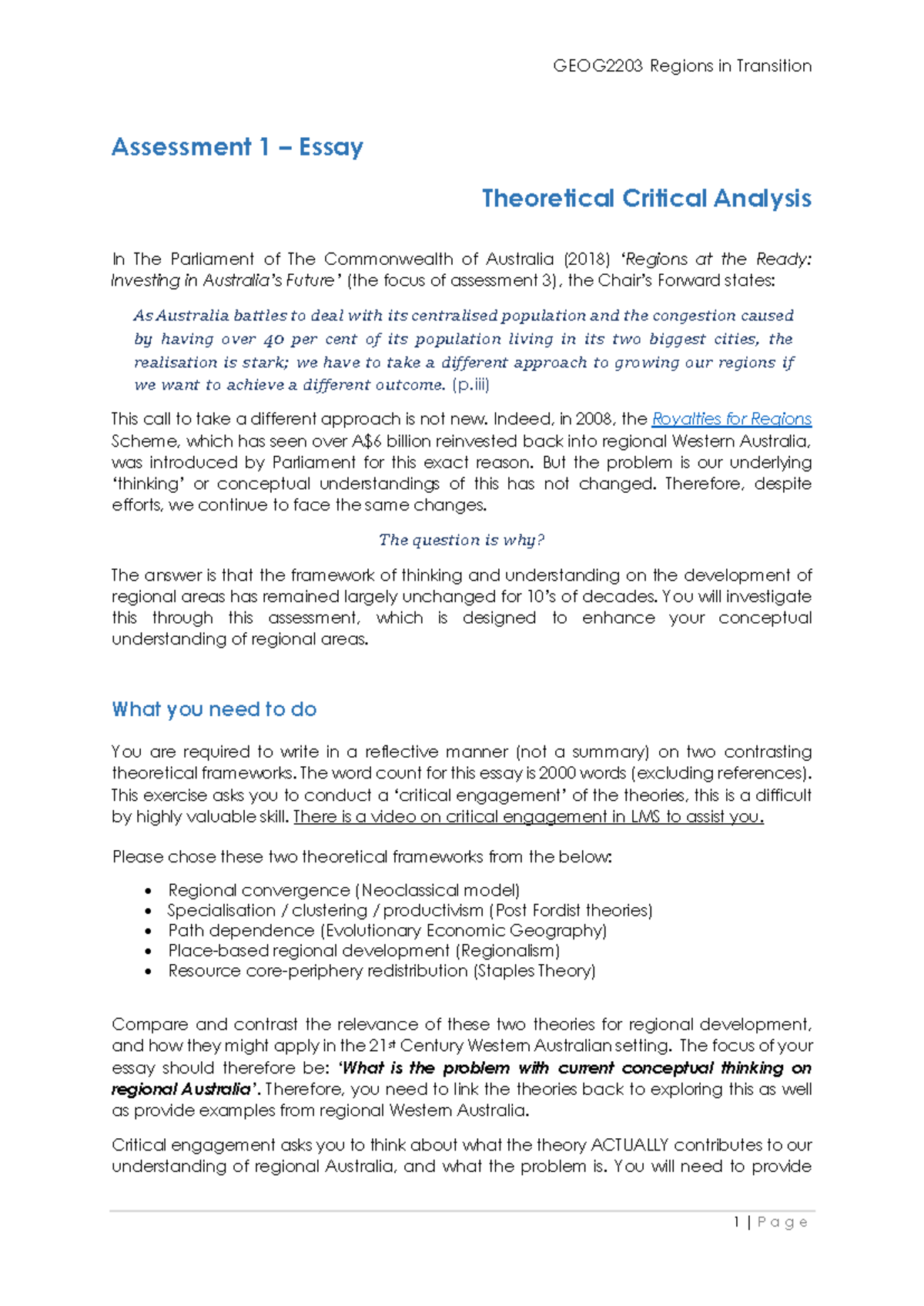 Assessment 1 outline - theoretical critical analysis instructions ...