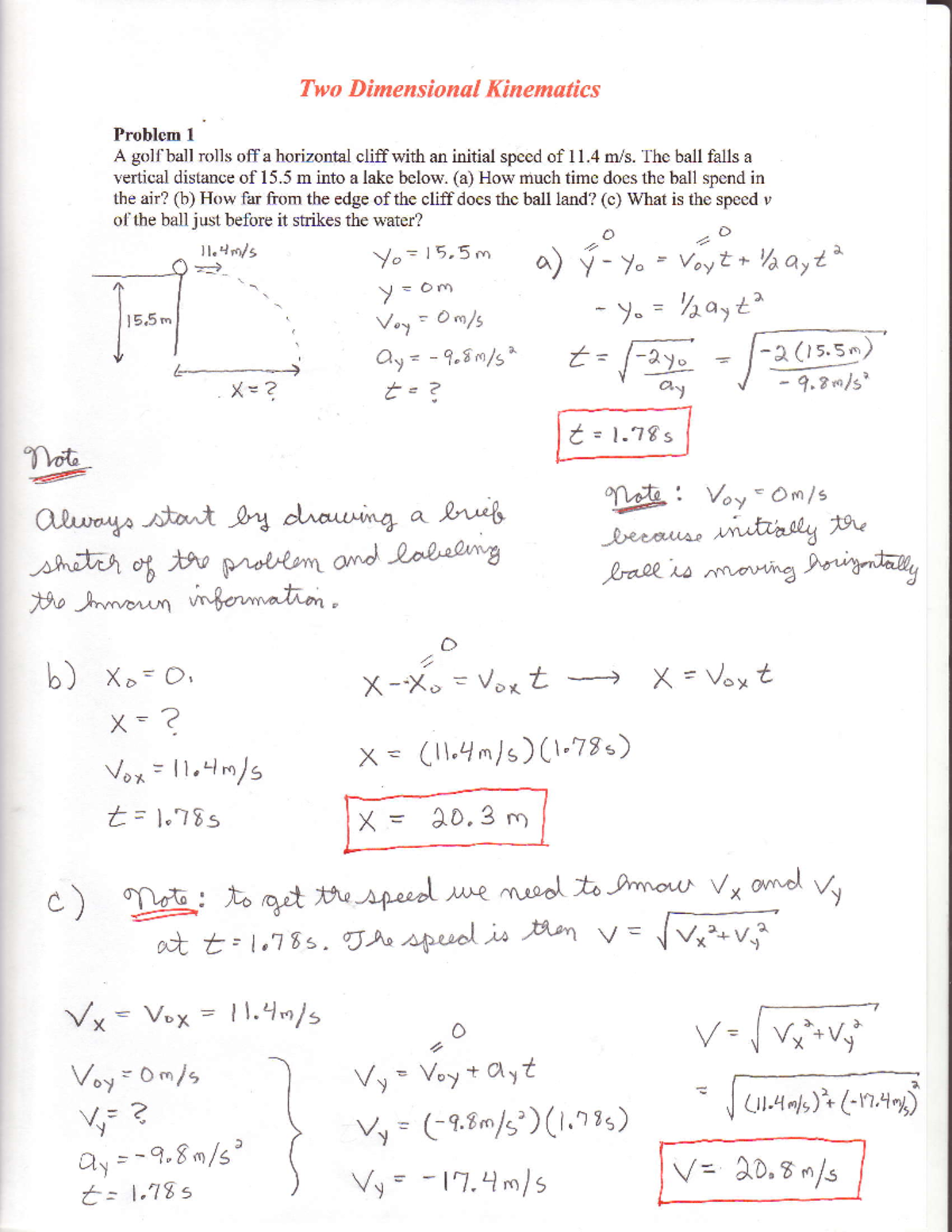 2D kinematics (1) - 2 exs - TwoDimensional Kinematics ProblemI A golf ...