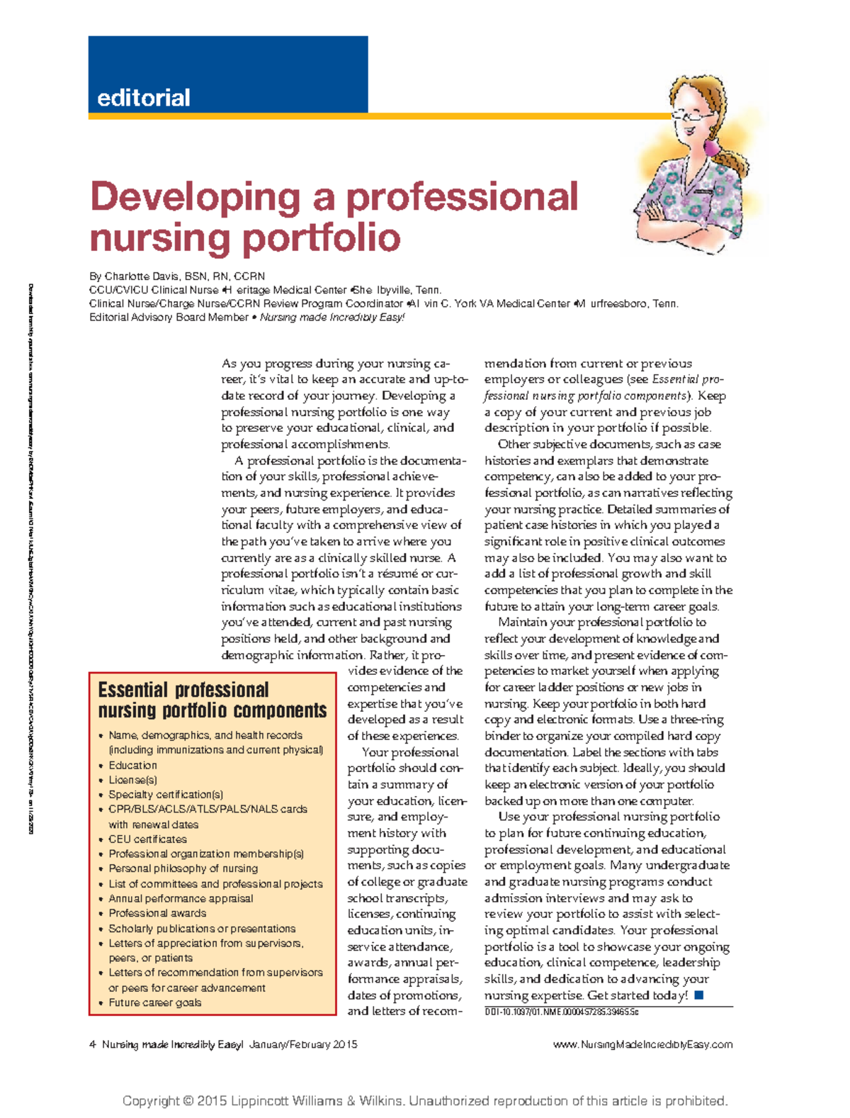 Developing a professional nursing portfolio - Downloaded from journals ...