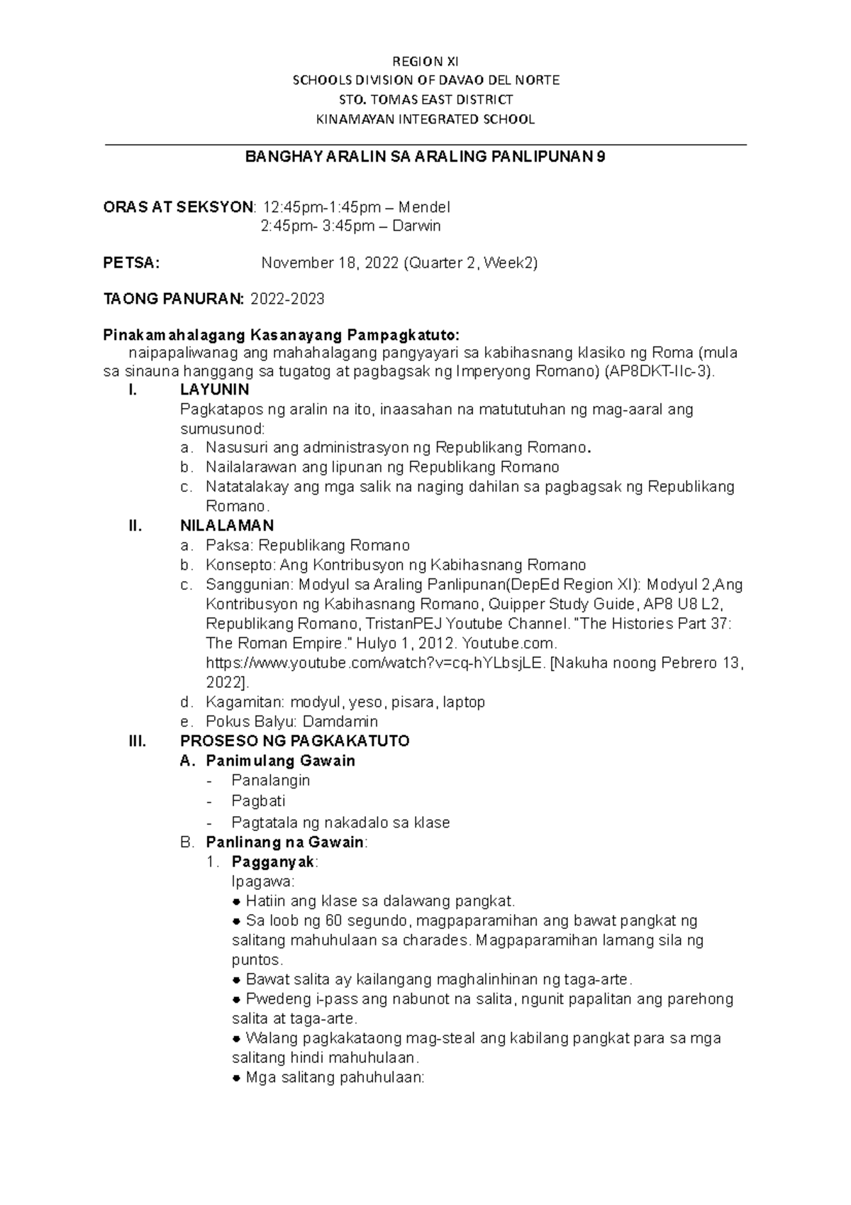 Banghay Aralin SA Araling Panlipunan 9 - SCHOOLS DIVISION OF DAVAO DEL ...
