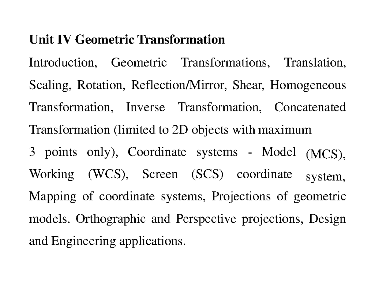 Unit 4(PPT)-converted - Unit IV Geometric Transformation Introduction ...