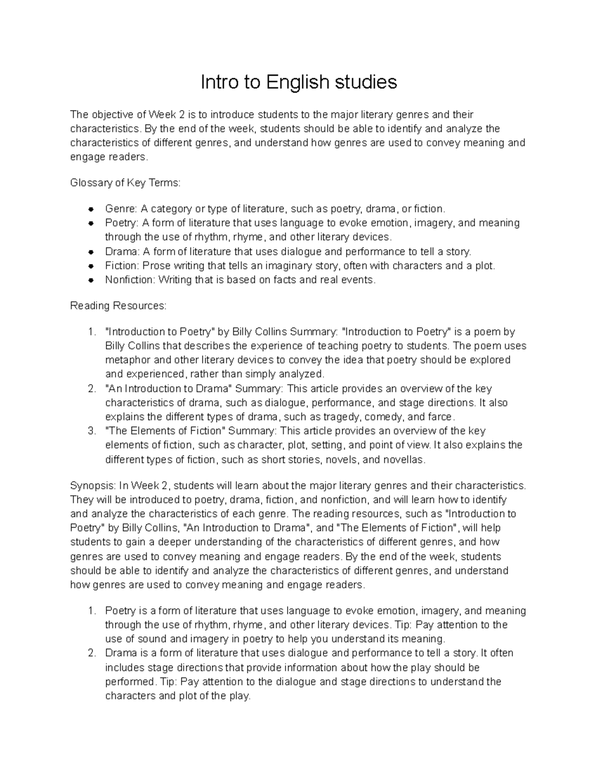 Intro to English studies - Lesson 2 - Intro to English studies The ...