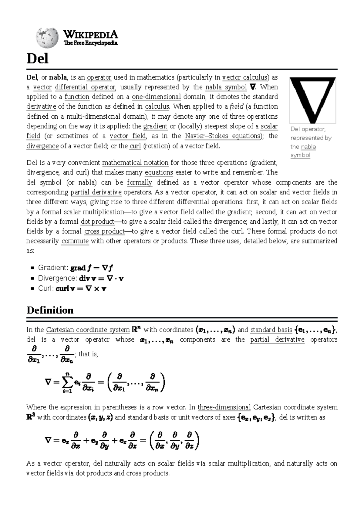 Del - lol - Del operator, represented by the nabla symbol Del Del, or ...