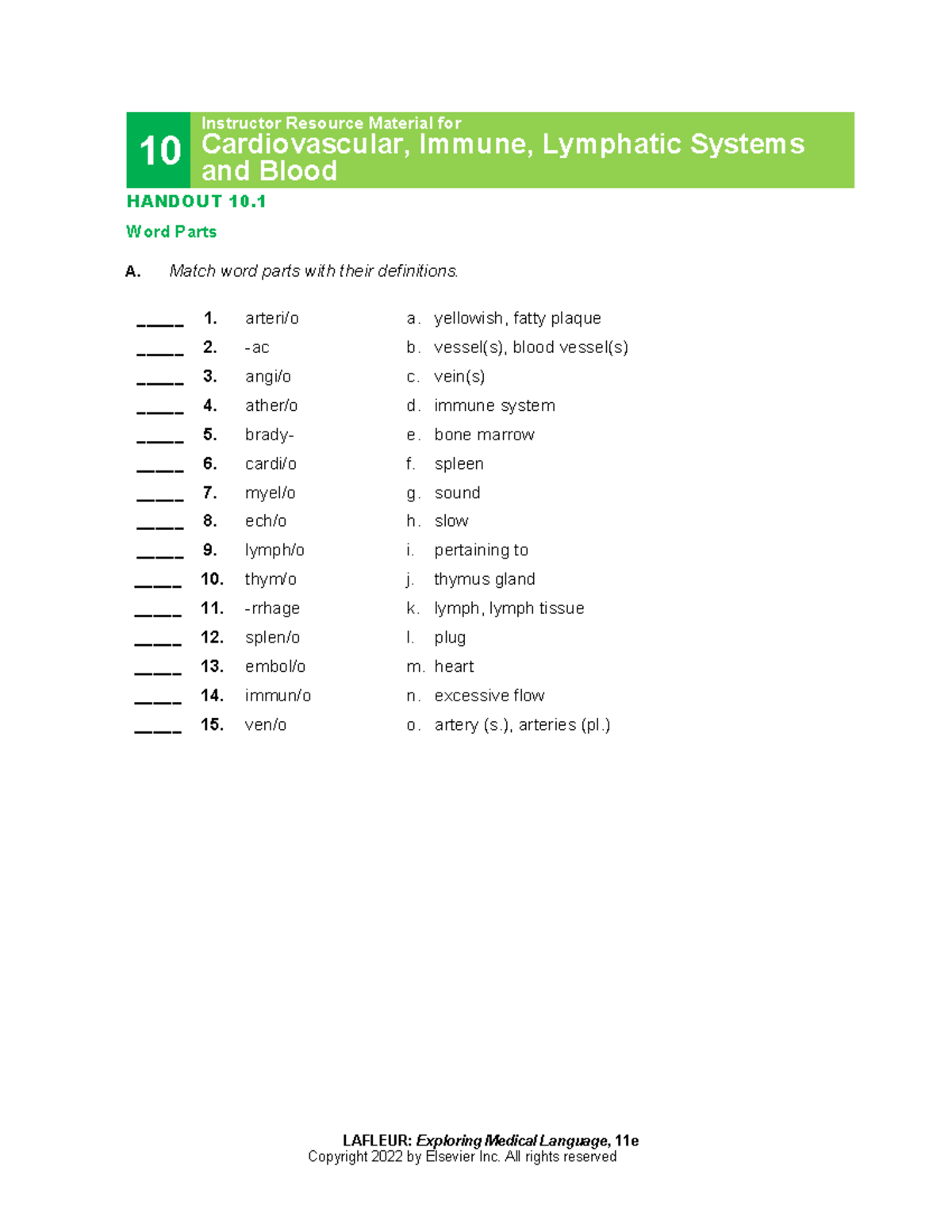 Ch. 10 Review HO - med term - LAFLEUR: Exploring Medical Language, 11e ...
