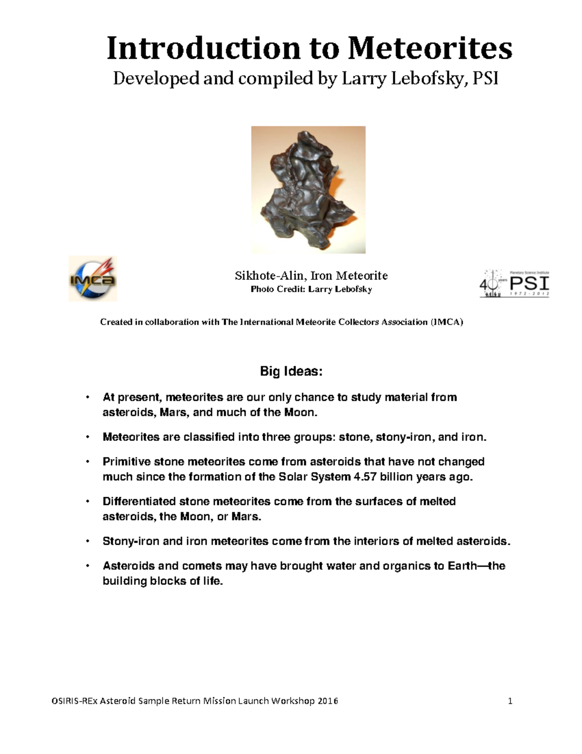 Meteorites kits - Big Ideas: At present, meteorites are our only chance ...