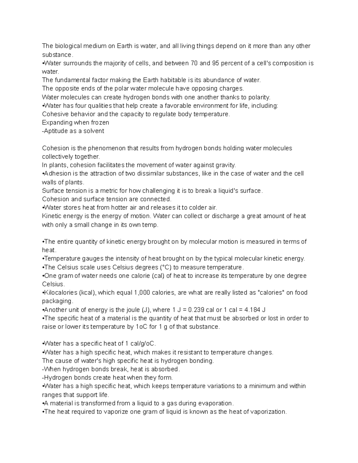 Biology 3 Notes - The biological medium on Earth is water, and all ...