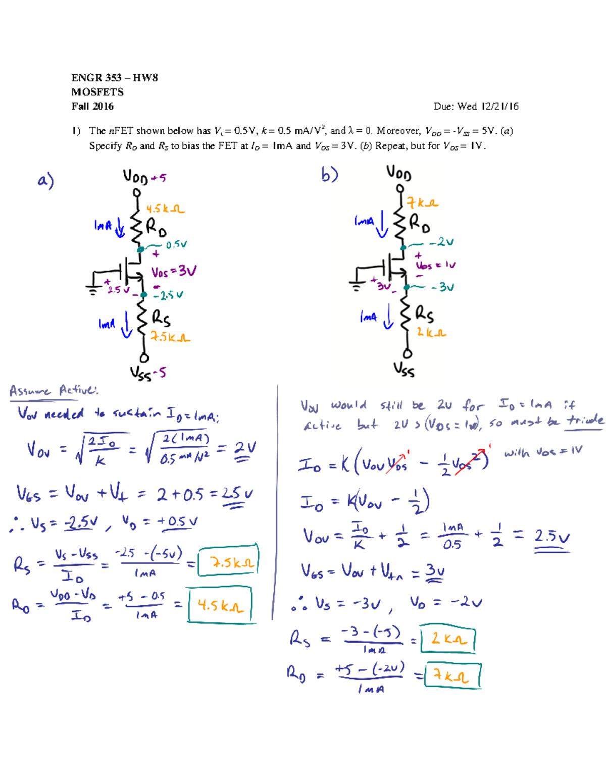 Engr353 hw8 soln fa16 - Homework number 8 - ENGR 353 - ENGR 353 HW8 MOSFETS Fall 2016 Due: Wed 1 ...