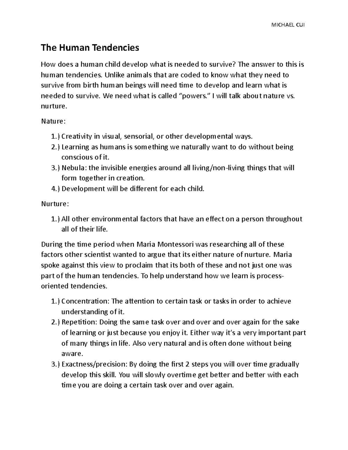 The Human Tendencies - outline for albums - MICHAEL CUI The Human ...