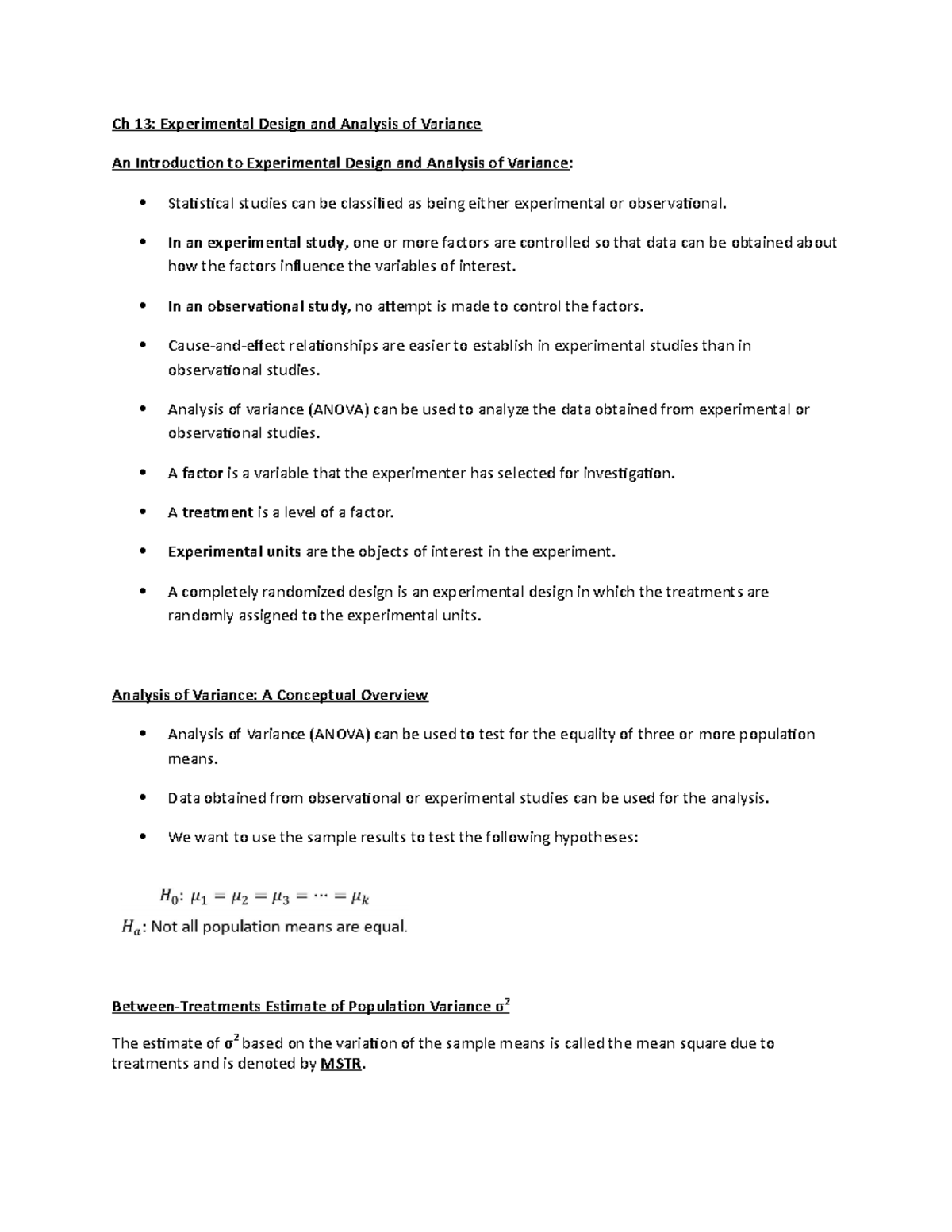 Business Stats Ch. 13 - Ch 13: Experimental Design and Analysis of ...