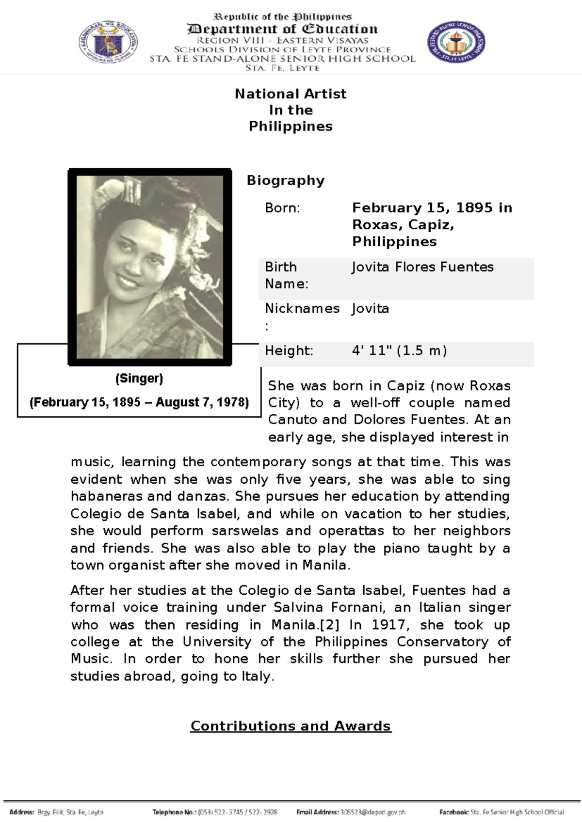 National-Artist - JOVITA FUENTES (Singer) (February 15, 1895 – August 7 ...