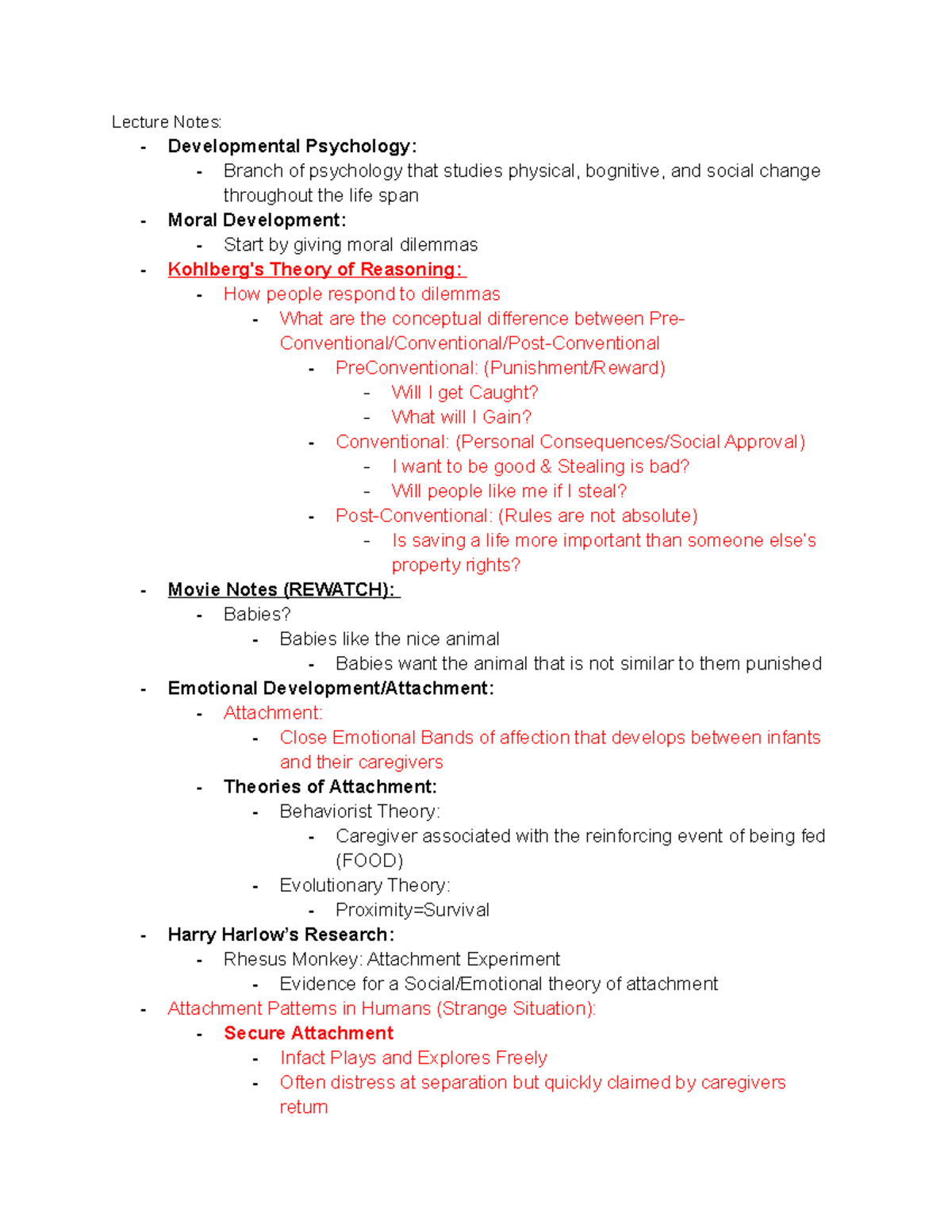 Chapter 10 - Lecture Notes: Developmental Psychology: Branch of ...