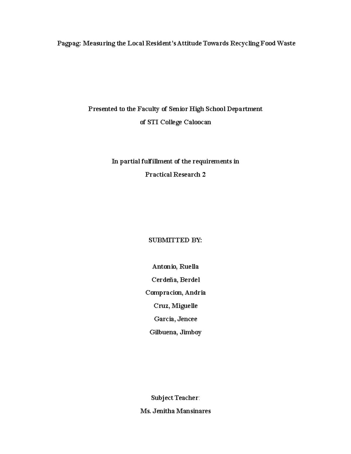 PR2-Research 3 - PR2-Research 3 - Pagpag: Measuring the Local Attitude ...