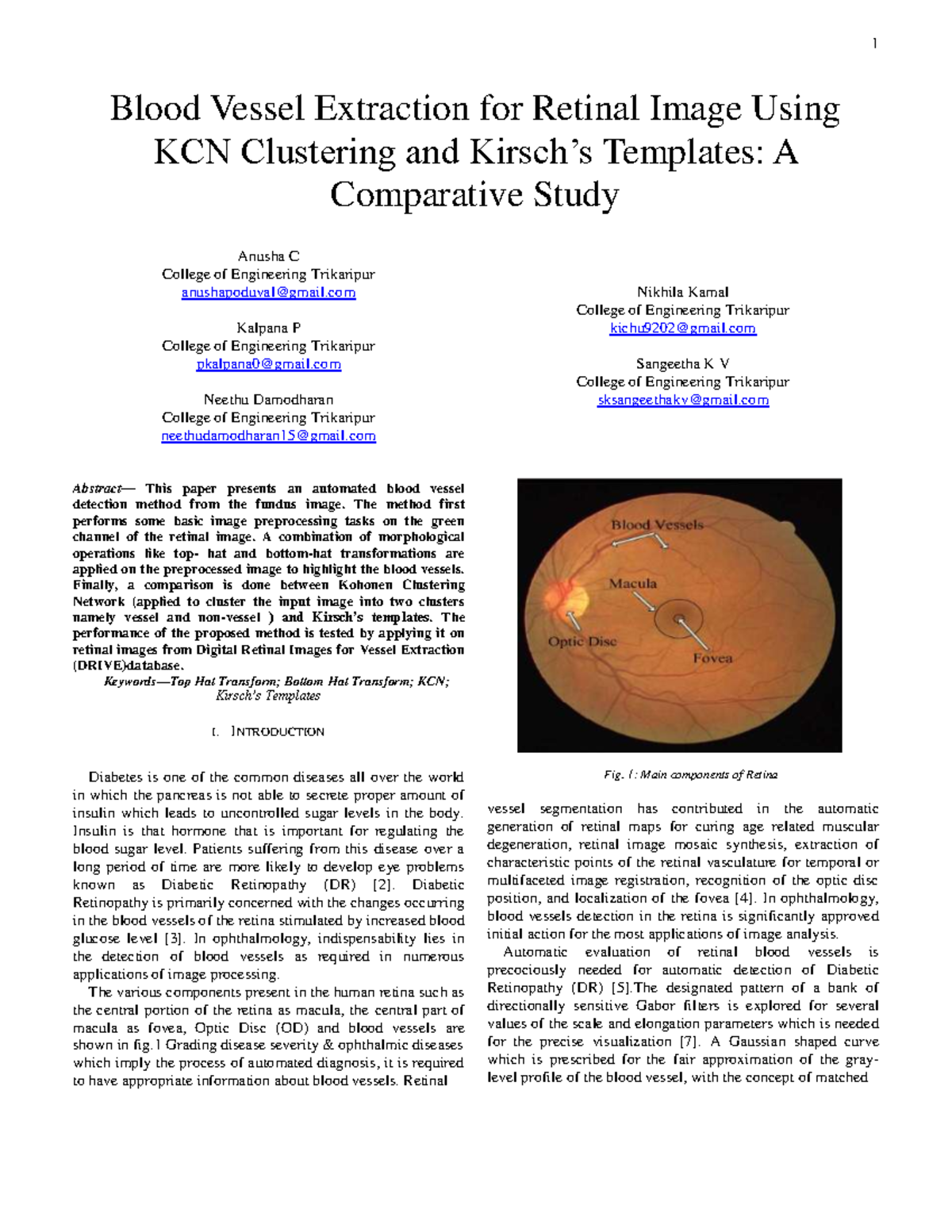 Blood vessel extraction project - Anusha C College of Engineering ...
