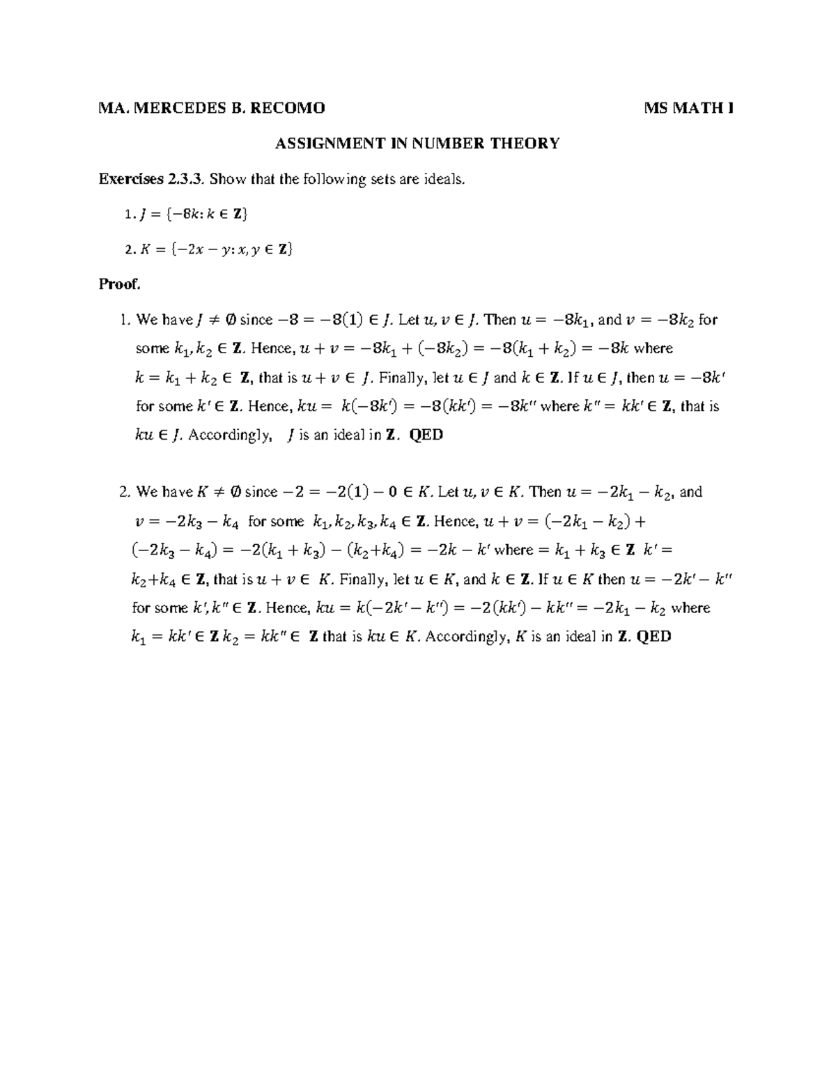 Assignment 5 Exercises 2 Ma Mercedes B Recomo Ms Math I Assignment In Number Theory