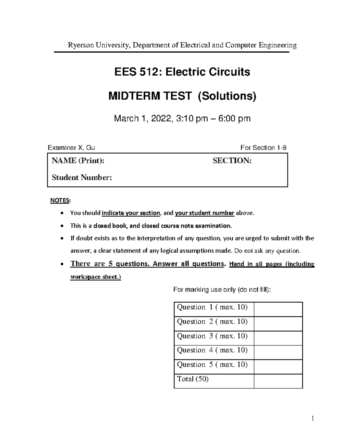 EES512 Midterm W2022 solutions 1 - Ryerson University, Department of Electrical and Computer ...