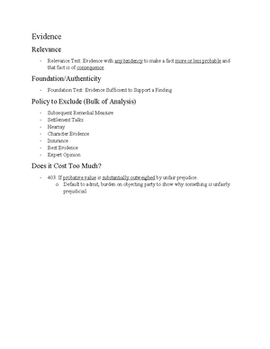 Evidence outline - Categories of Evidence (1) Oral testimony - Fact ...