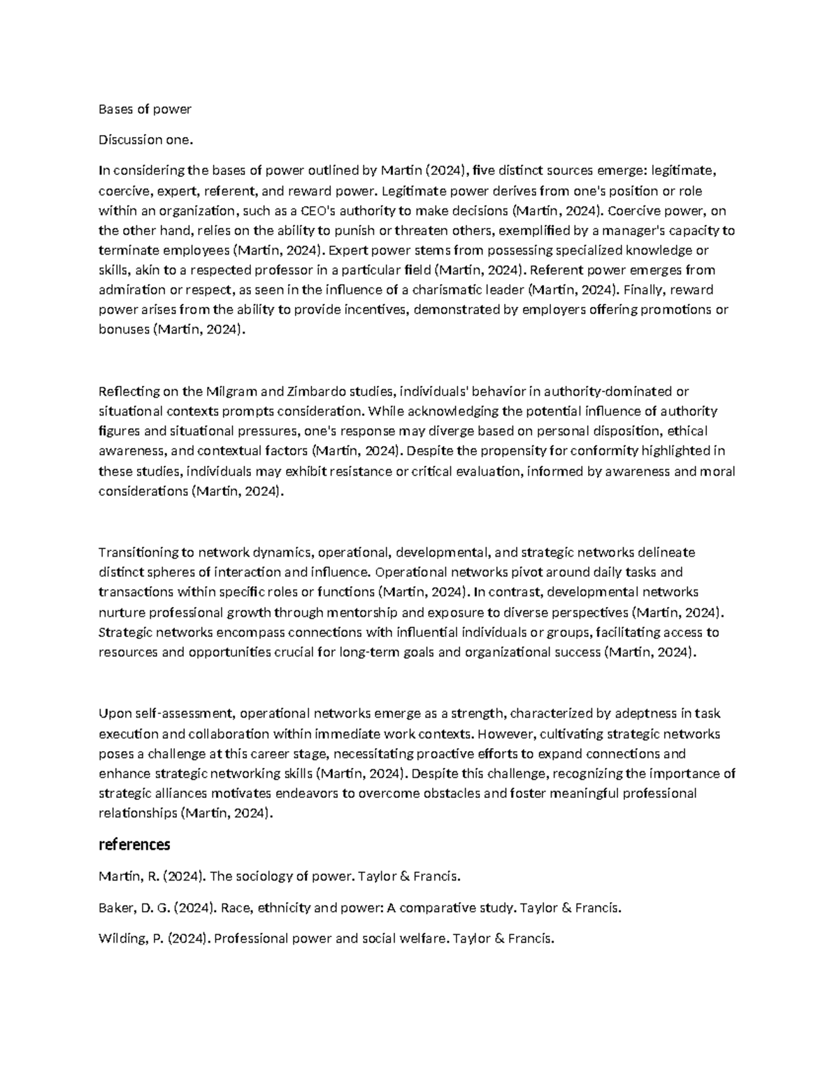 Bases of power - Completed - Bases of power Discussion one. In ...