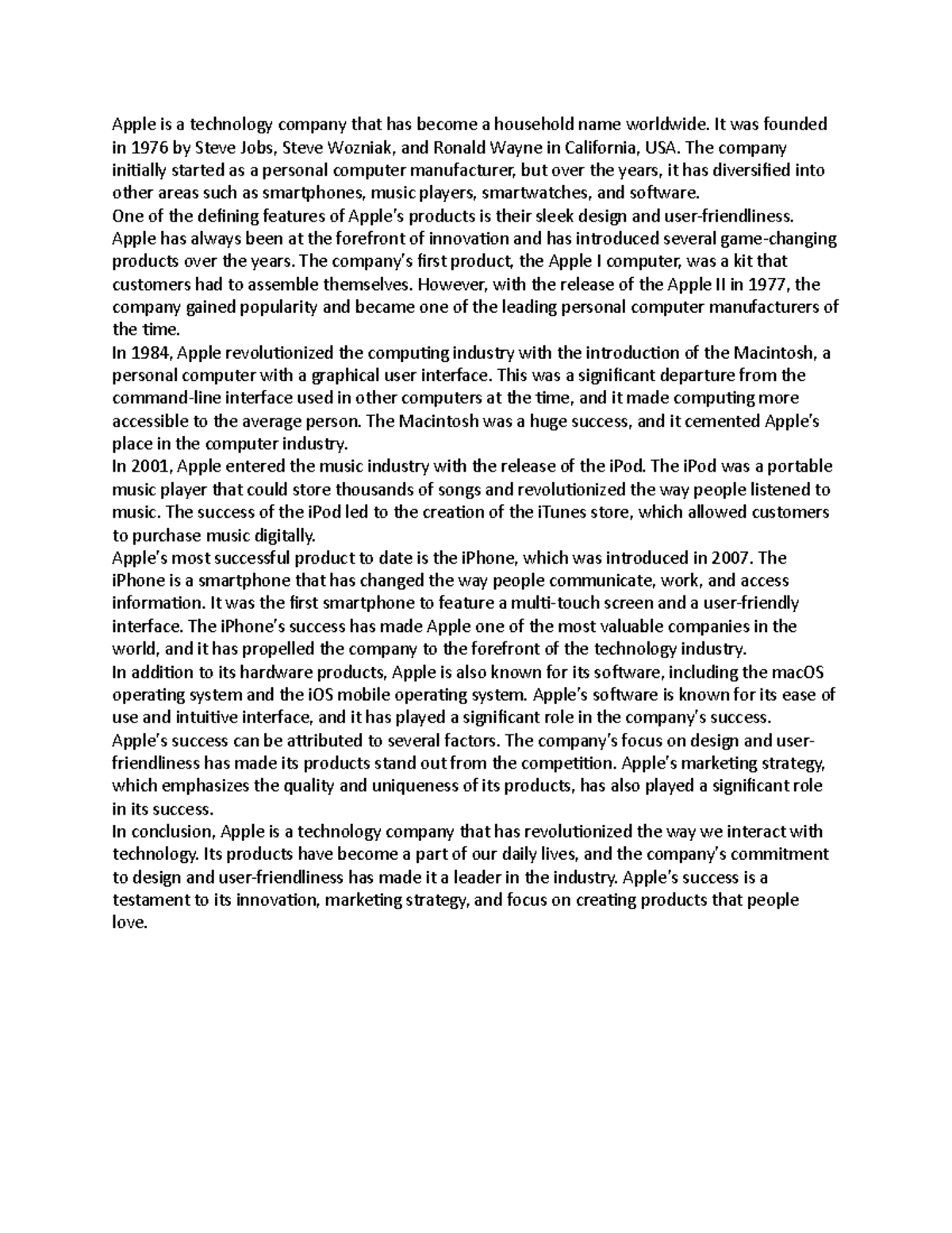 Apple essay - Apple is a technology company that has become a household ...