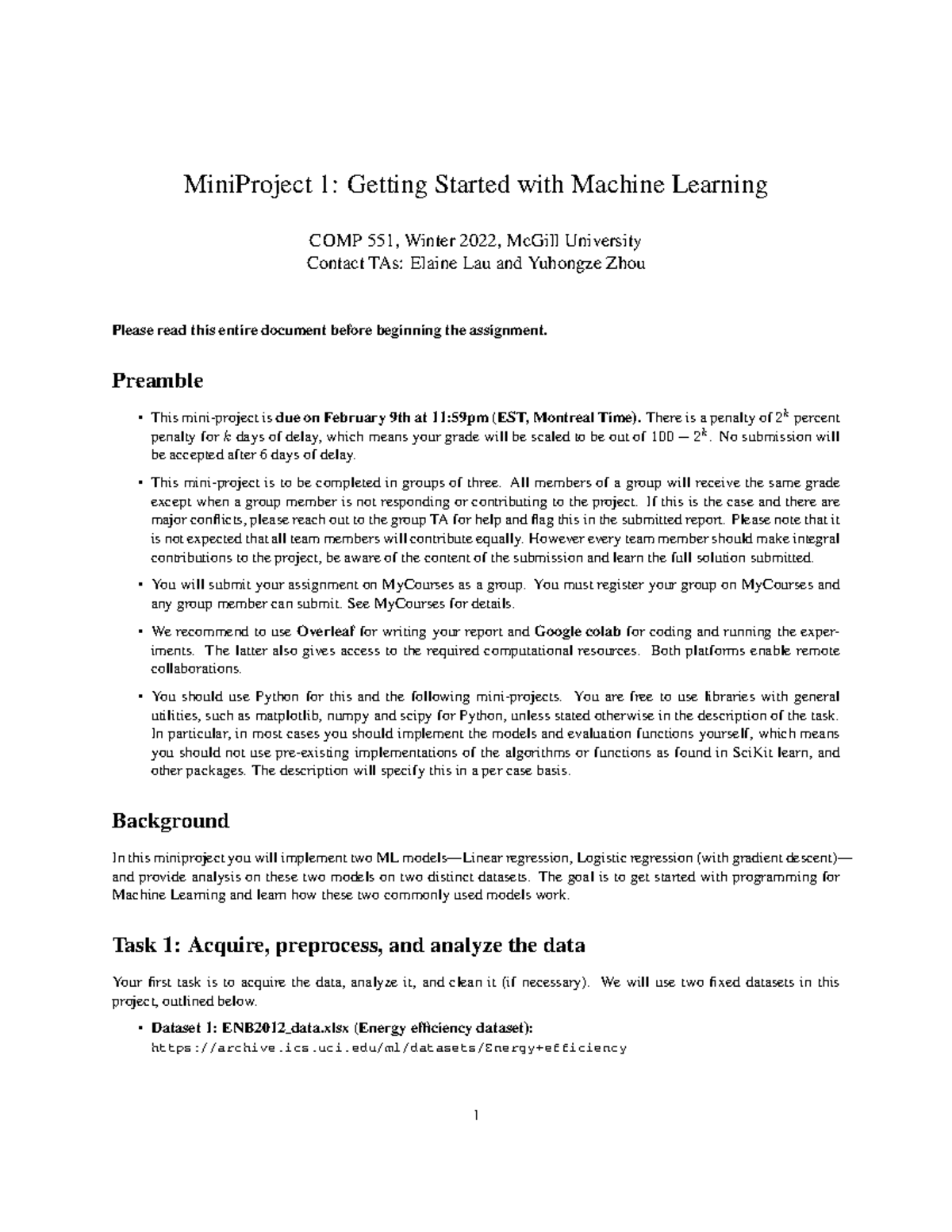 551P1W2023 - Miniproject1 - MiniProject 1: Getting Started with Machine ...