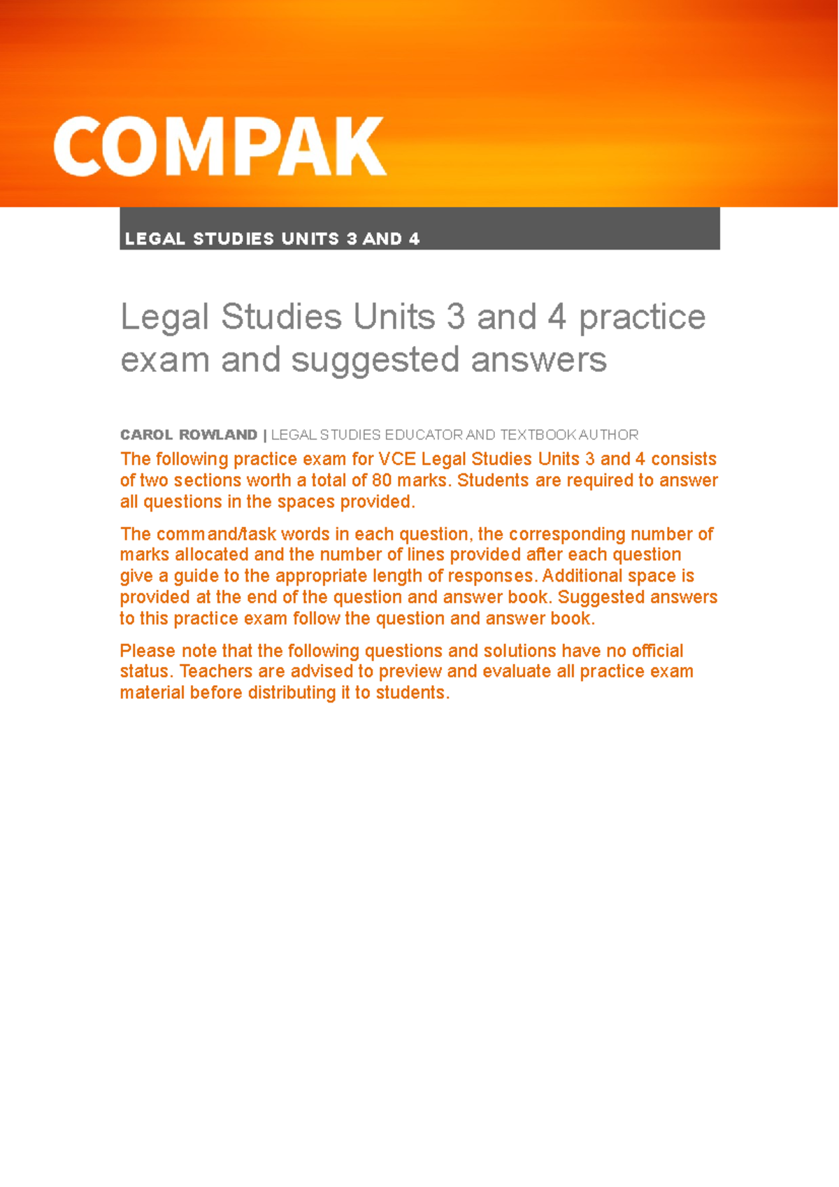 Compak exam legal studies 3+4 - LEGAL STUDIES UNITS 3 AND 4 Legal ...