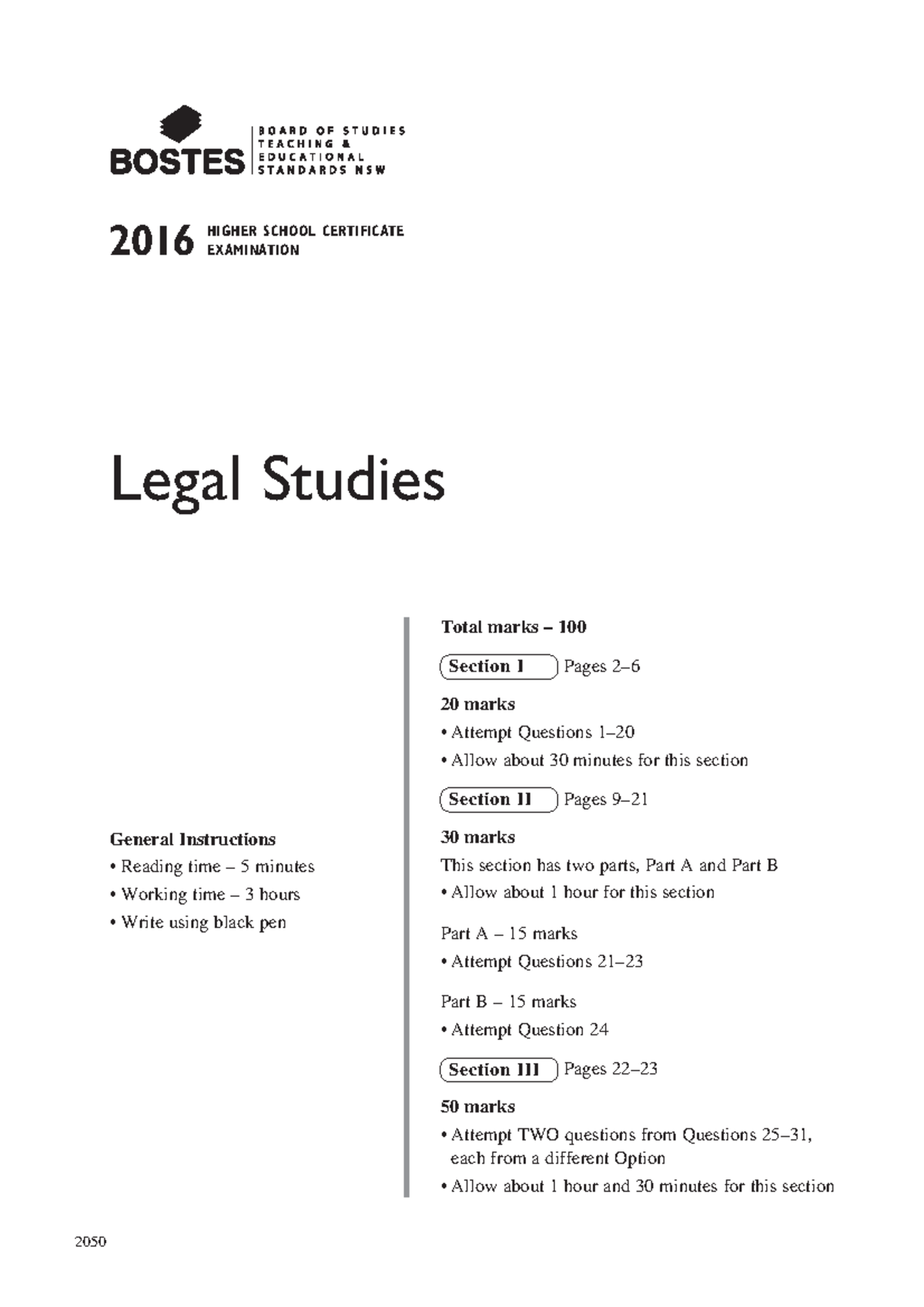 2016 hsc legal studies - practice hsc - 2016 HIGHER SCHOOL CERTIFICATE ...