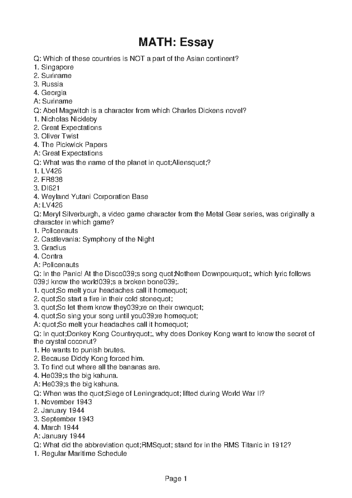 MATH192 Review 7 - MATH: Essay Q: Which of these countries is NOT a ...