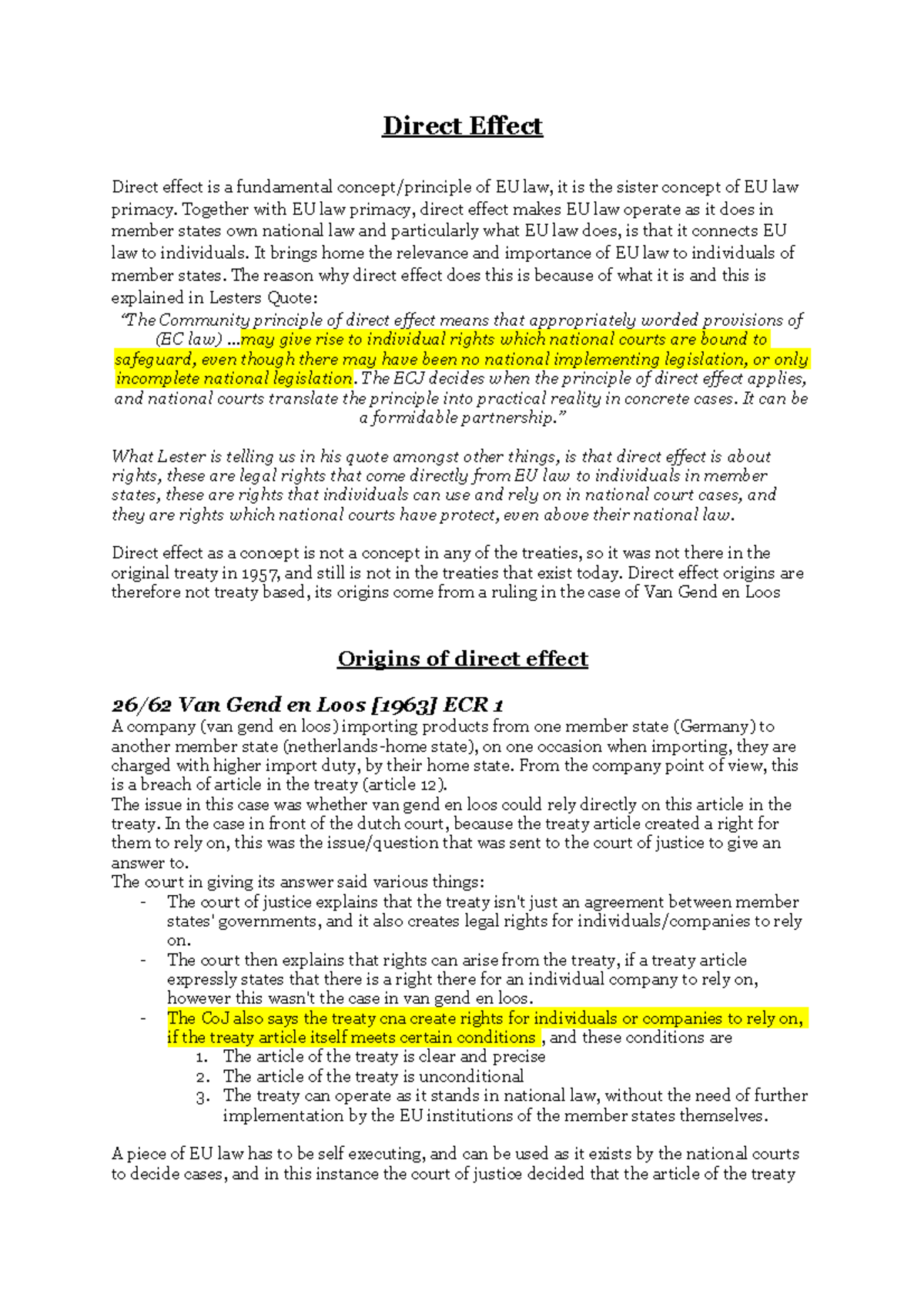 Public Law Direct Effect 1 Lecture Notes Direct Effect Direct