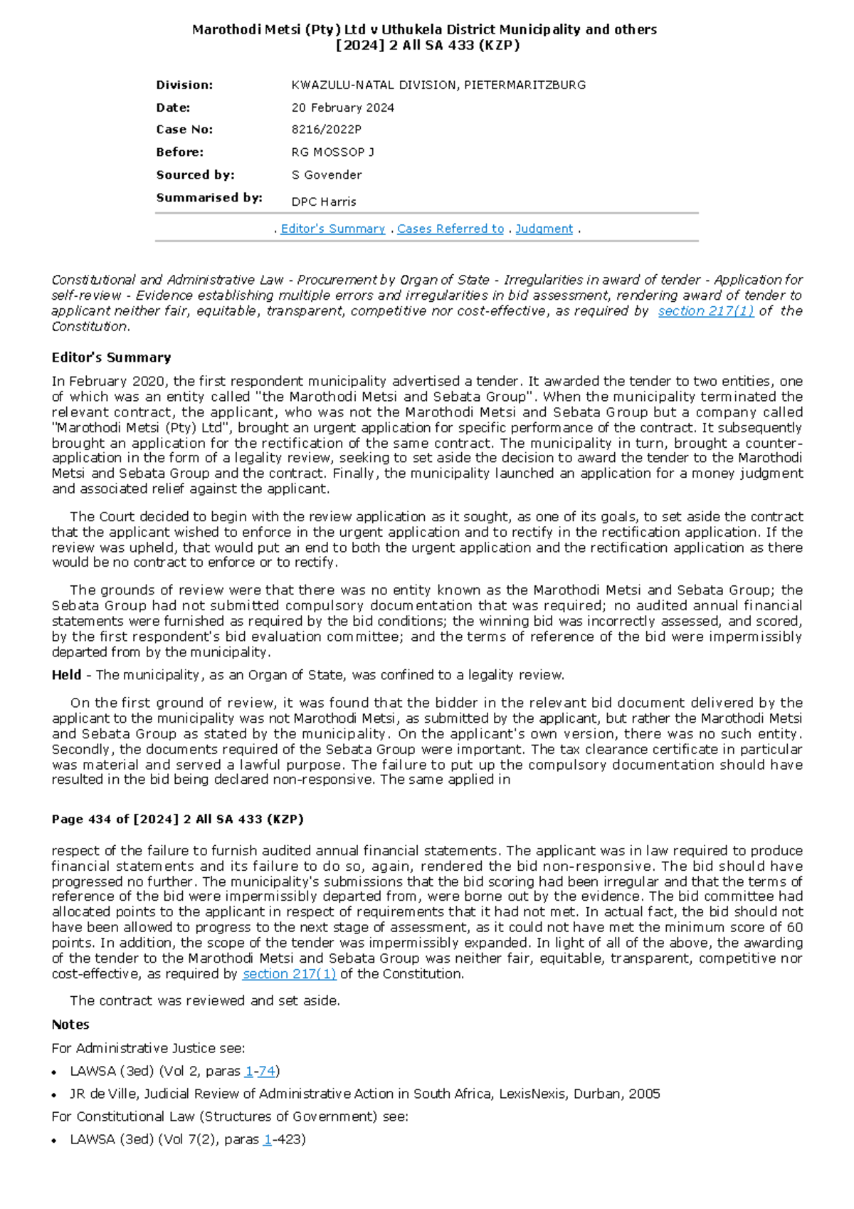 Marothodi Metsi (Pty) Ltd v Uthukela District Municipality and others ...