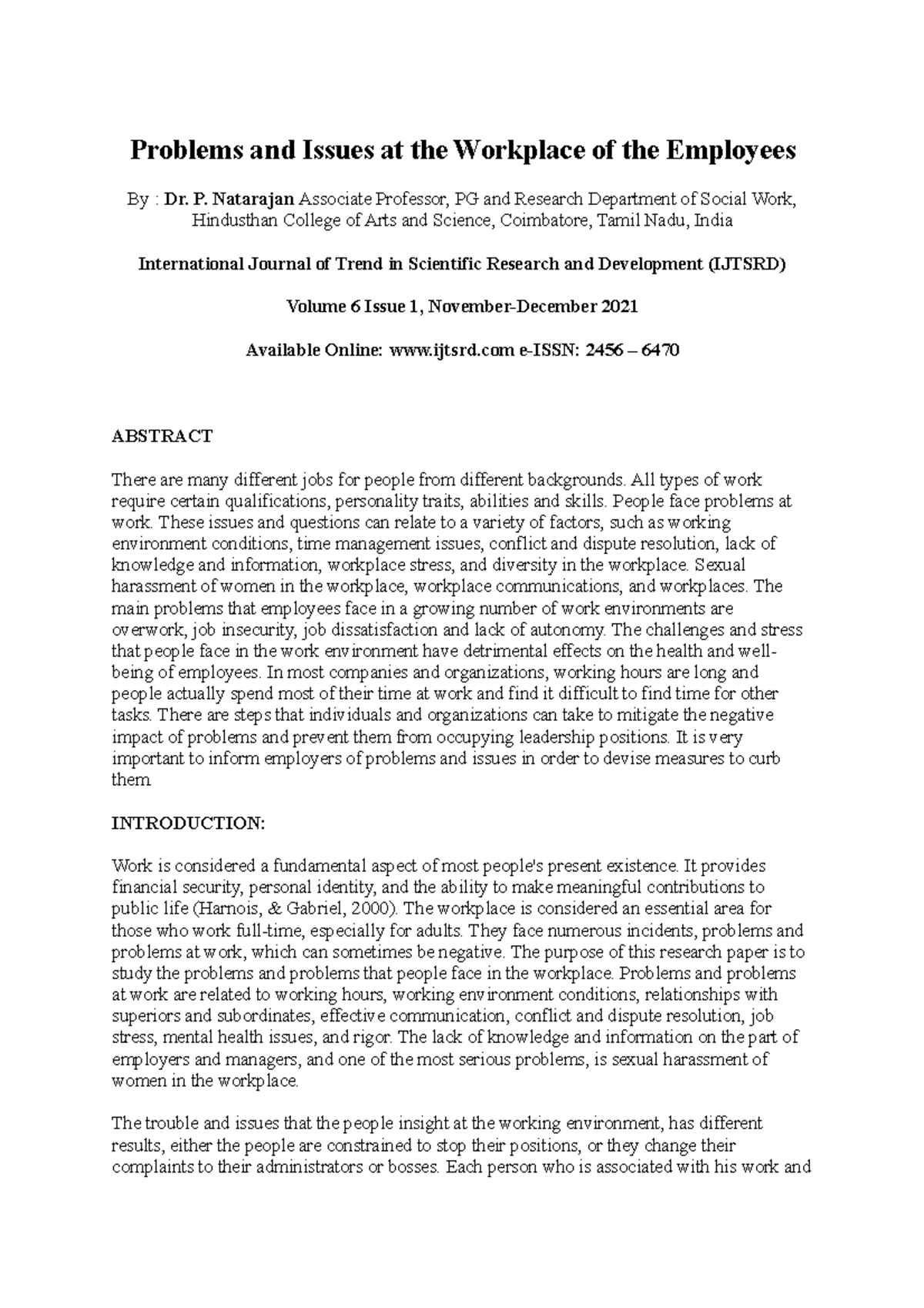 ELC. Article.Problems and Issues at the Workplace of the Employees ...