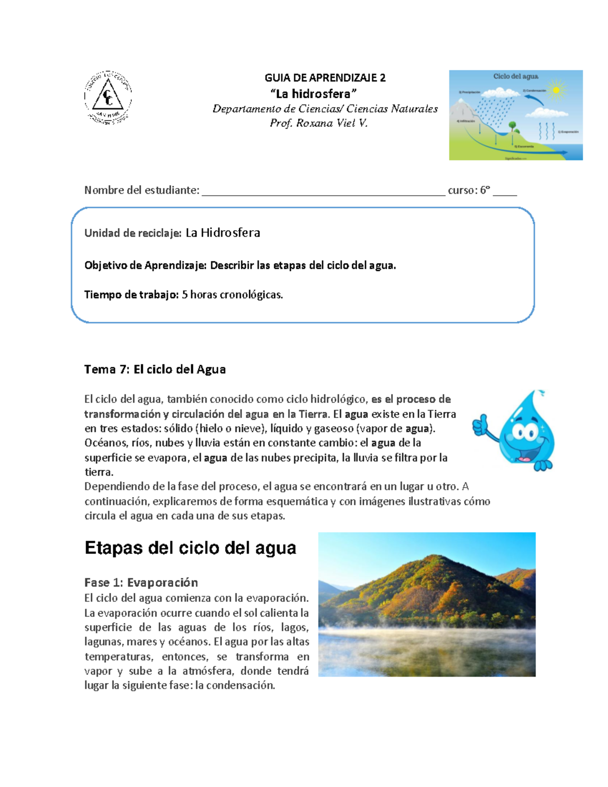 Ciencias Naturales 6 A y B GUIA 3 - GUIA DE APRENDIZAJE 2 “La ...