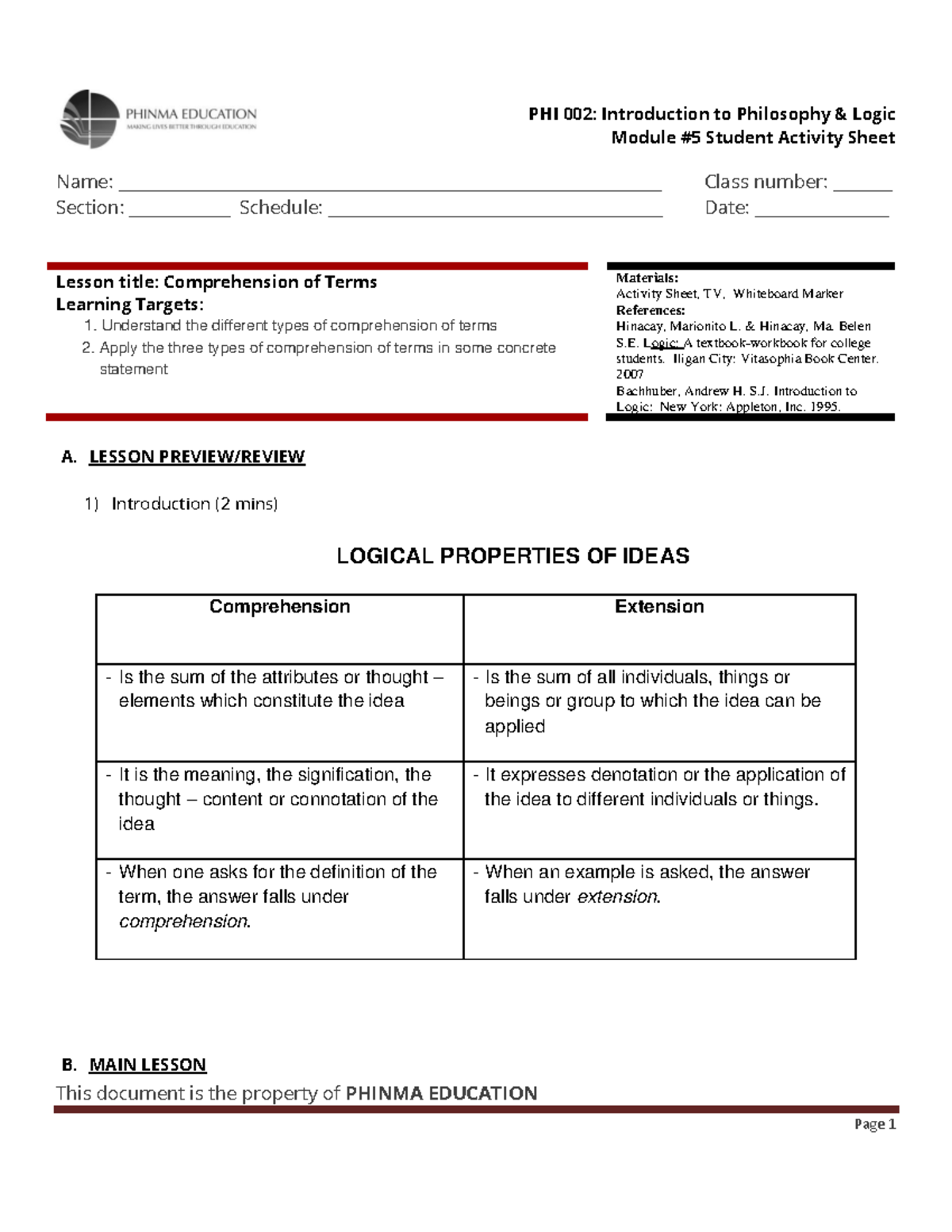 Copy of DAY 7 - Lesson 5 Logic - Module # 5 Student Activity Sheet Name ...