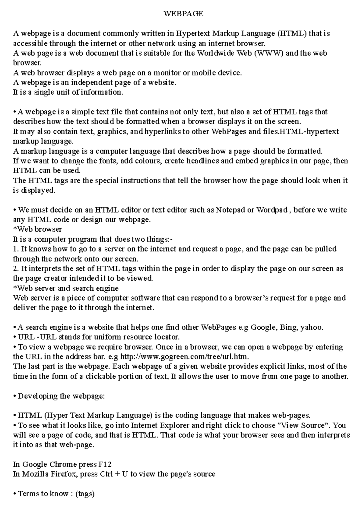 Webpage - tools in educations - WEBPAGE A webpage is a document ...