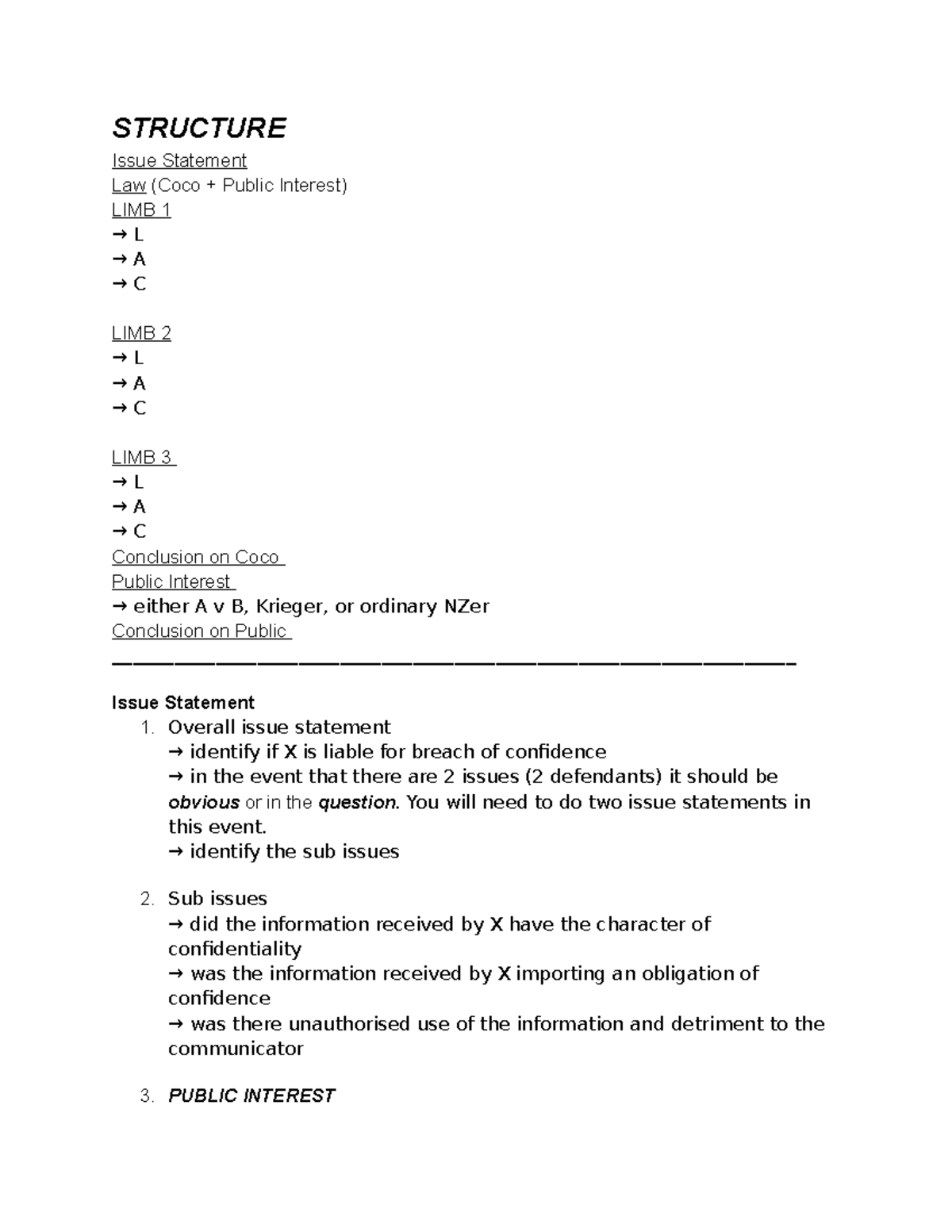 LAWS122 Summary (MPI) - STRUCTURE Issue Statement Law (Coco + Public ...