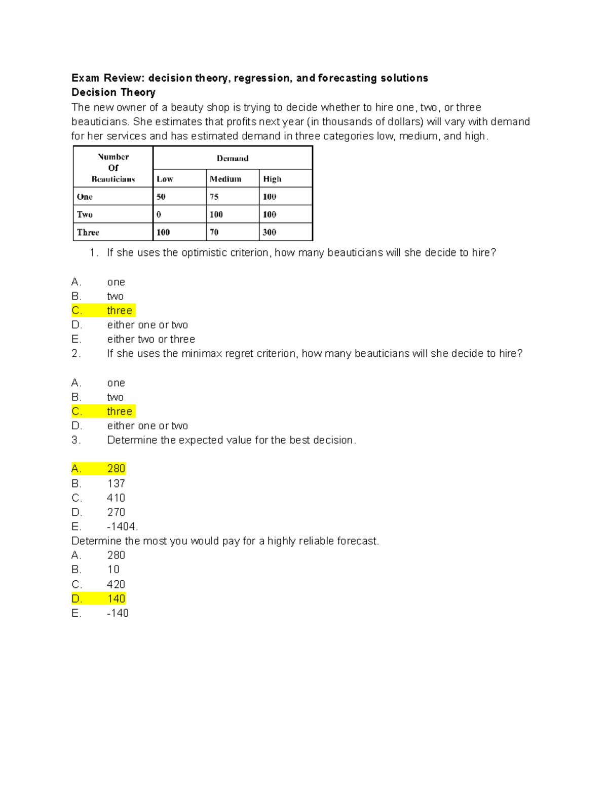 Exam 2 Review - Exam Review: decision theory, regression, and ...