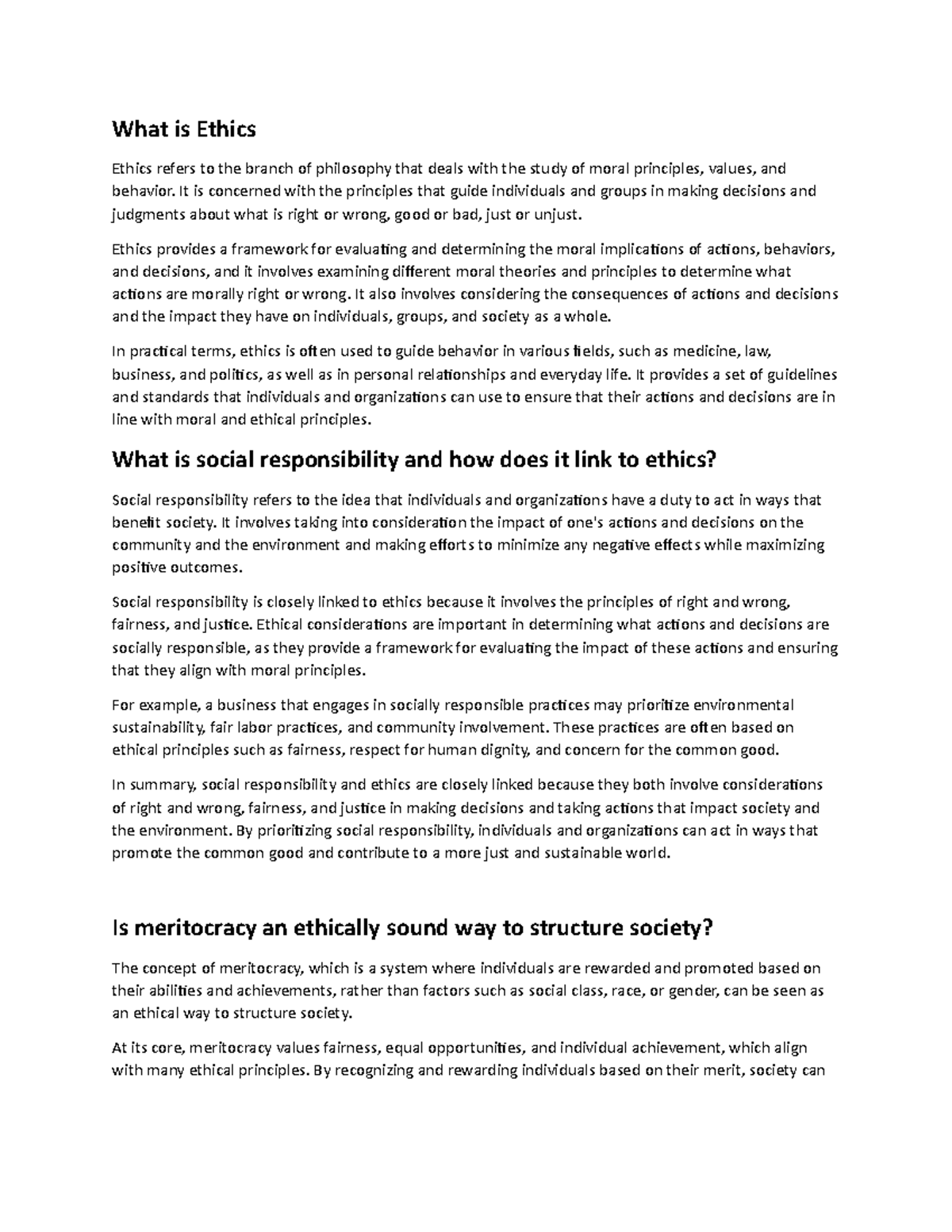 Ethics week 1 - What is Ethics Ethics refers to the branch of ...