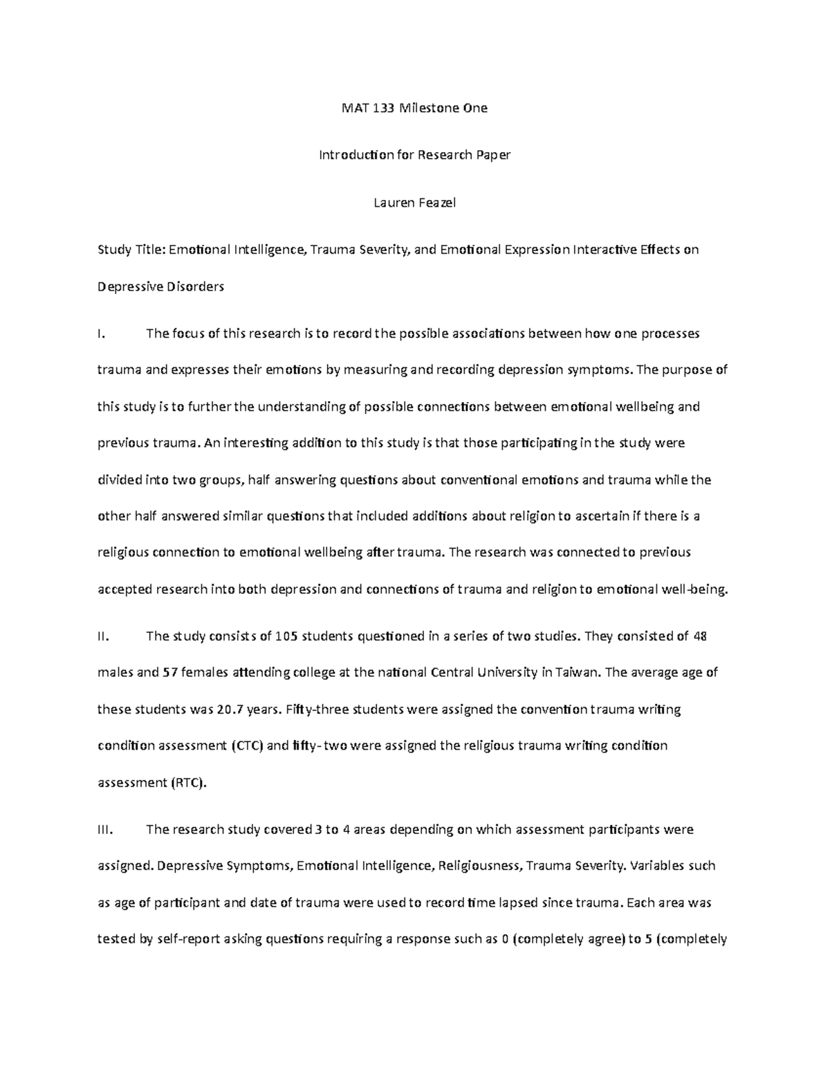 Matt 133 Introduction - Rough Draft of Milestone 2 Research Review ...