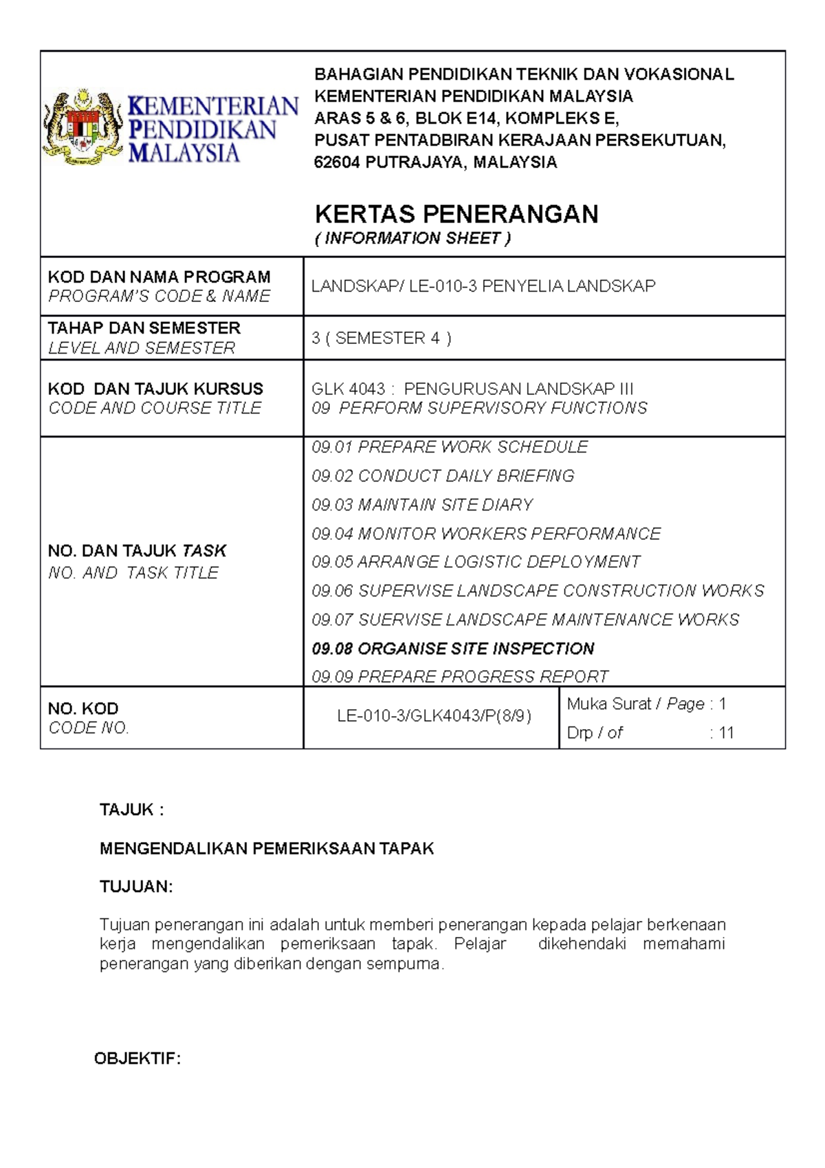 KP 09 - kp 09 - KOD DAN NAMA PROGRAM PROGRAM’S CODE & NAME LANDSKAP/ LE ...