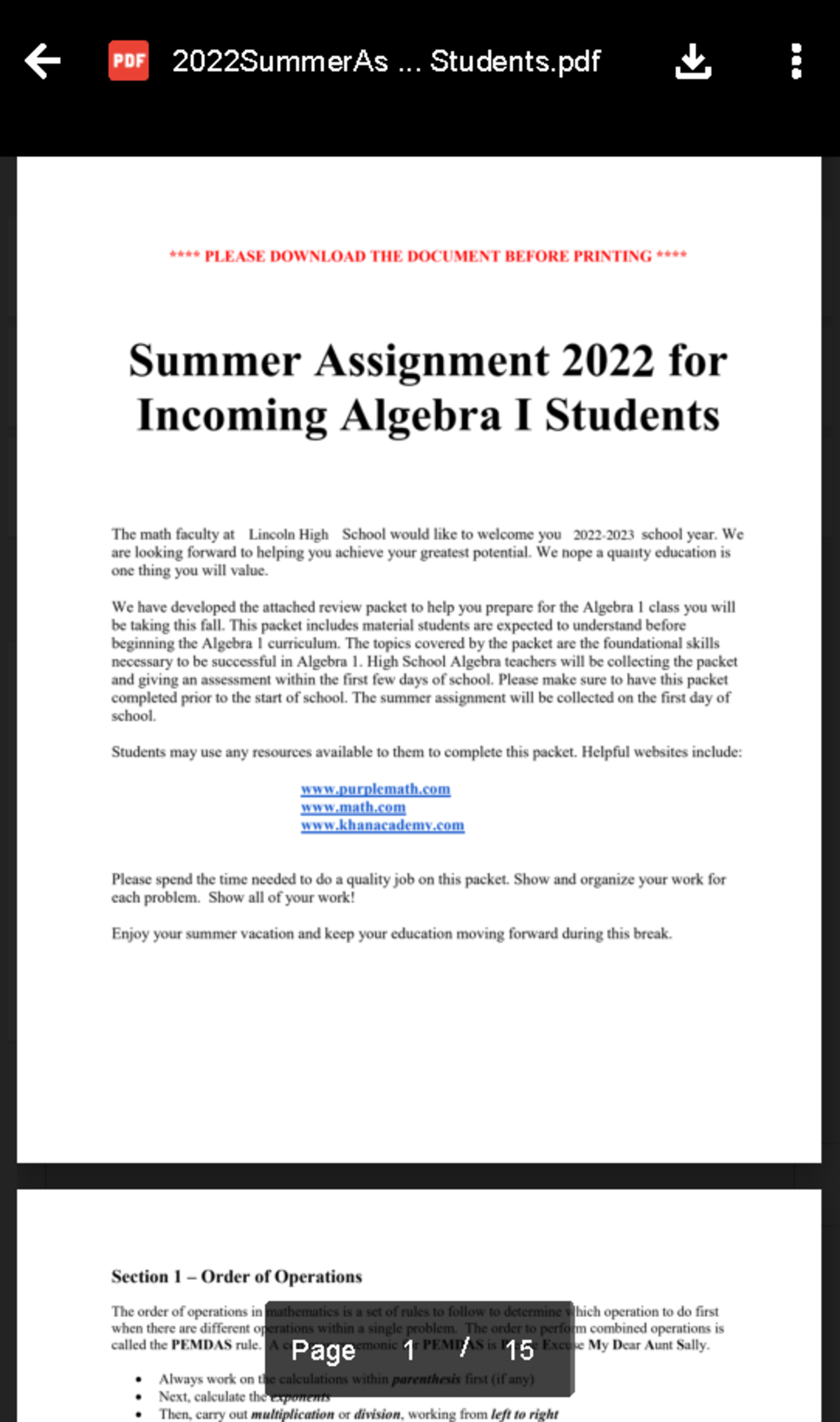 Mathematics Department Summer Learning Material - Google Drive ...