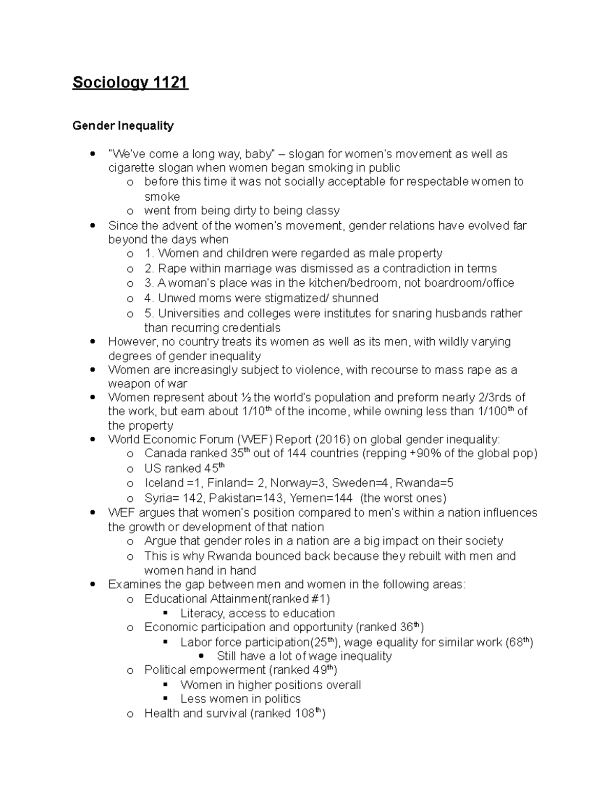 Sociology 1121 Gender Inequality Notes - Sociology 1121 Gender ...