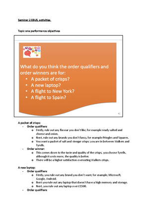 Seminar one- EBUS - summary and tutorial work. help with models and ...