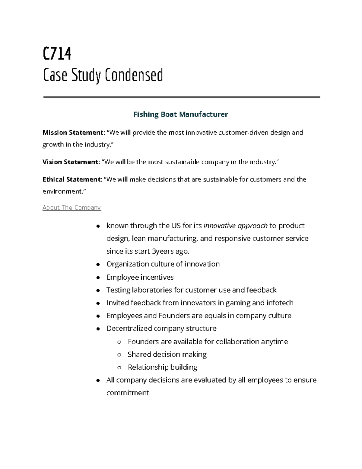 C714-DO81 Tasks 1&2 Case Study Main Points - C Case Study Condensed ...